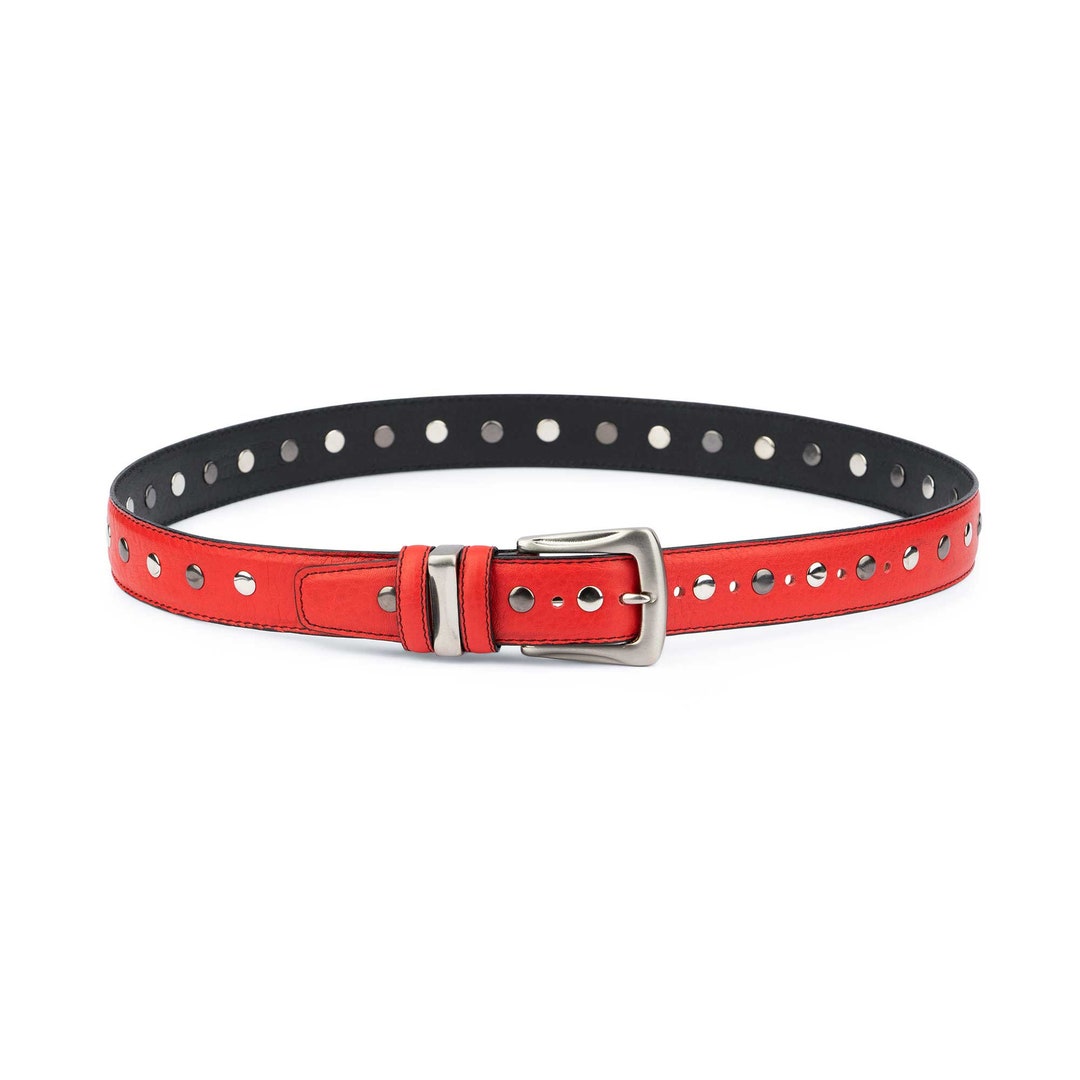 Red Studded Belt - Studded Leather Belt - Studded Belt - Mens Belts ...