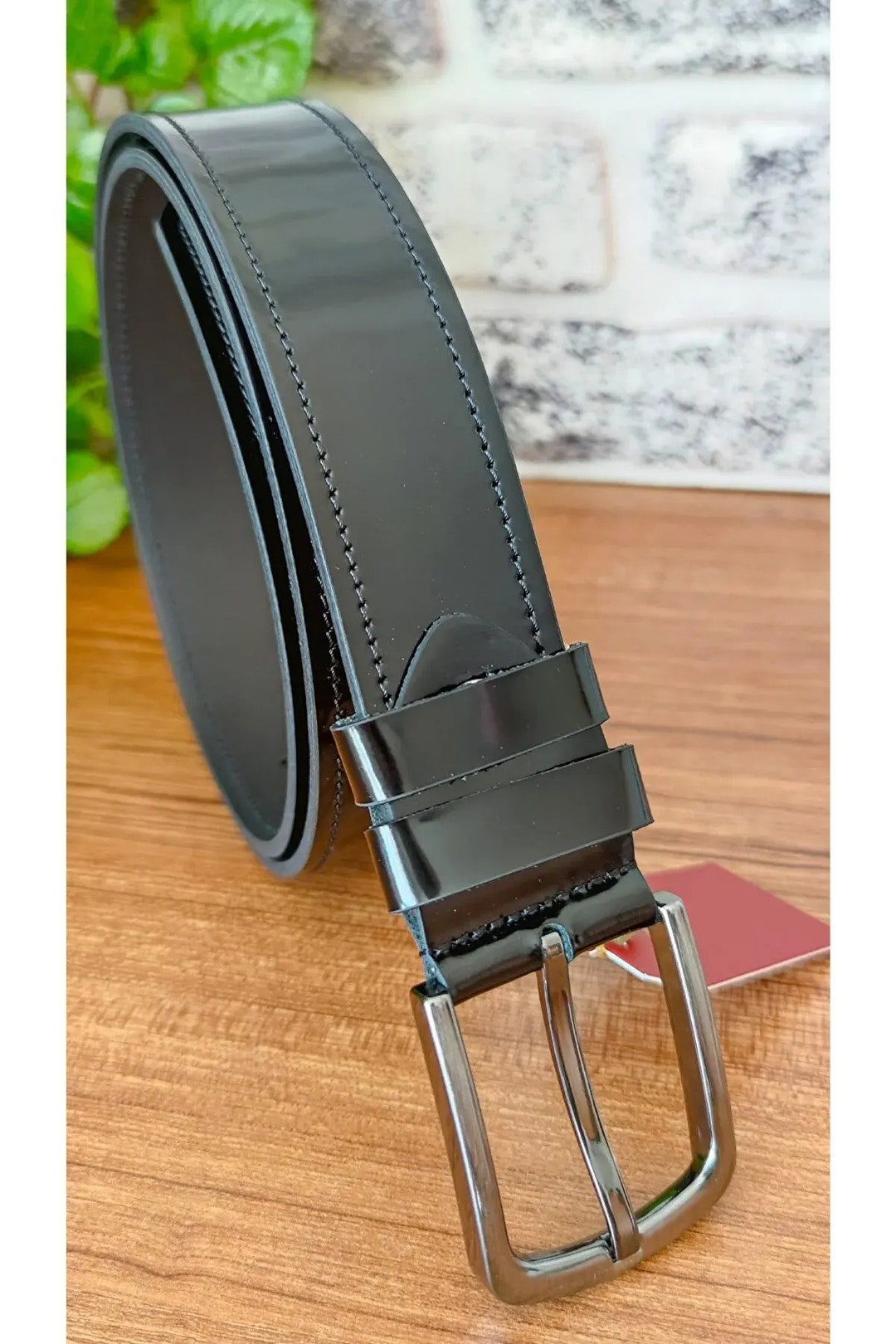 Black Wide Patent Leather Belt for Men Jeans Elegant Genuine Leather ...
