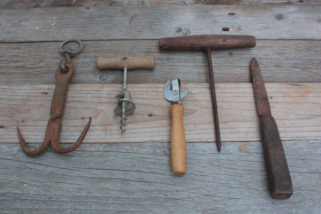 Collection of Various Vintage Instruments Corkscrew Awls Hooks Bottle ...