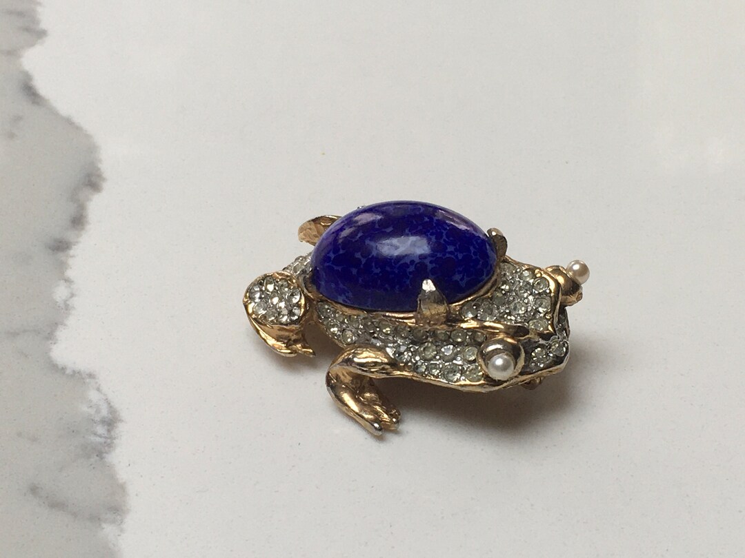 Rare Find Kenneth Jay Lane Vintage Frog Brooch Pin Lapis Lazuli ...