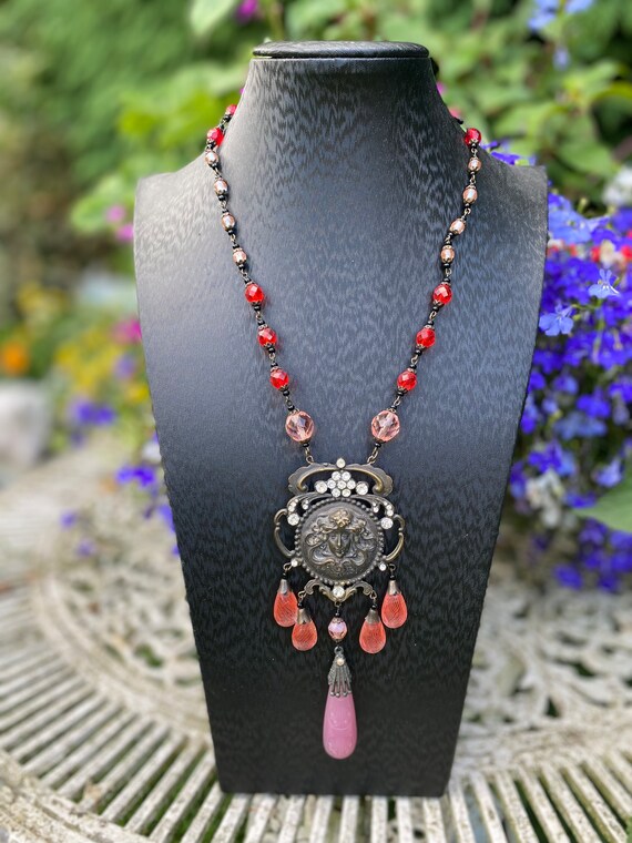 Vintage Art Nouveau Maiden Nymph Lady brass and Czech… - Gem