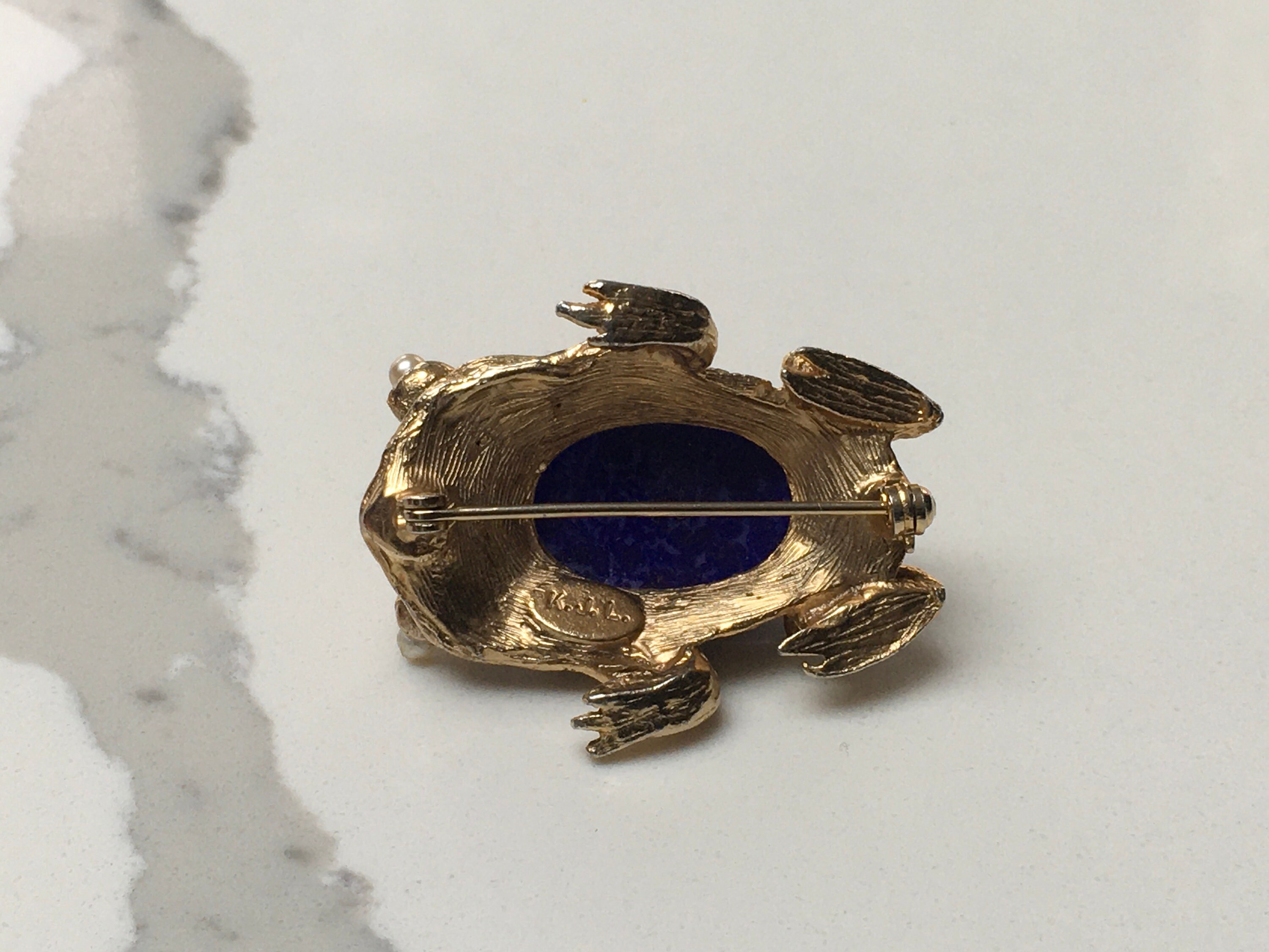 Rare Find Kenneth Jay Lane Vintage Frog Brooch Pin Lapis Lazuli ...