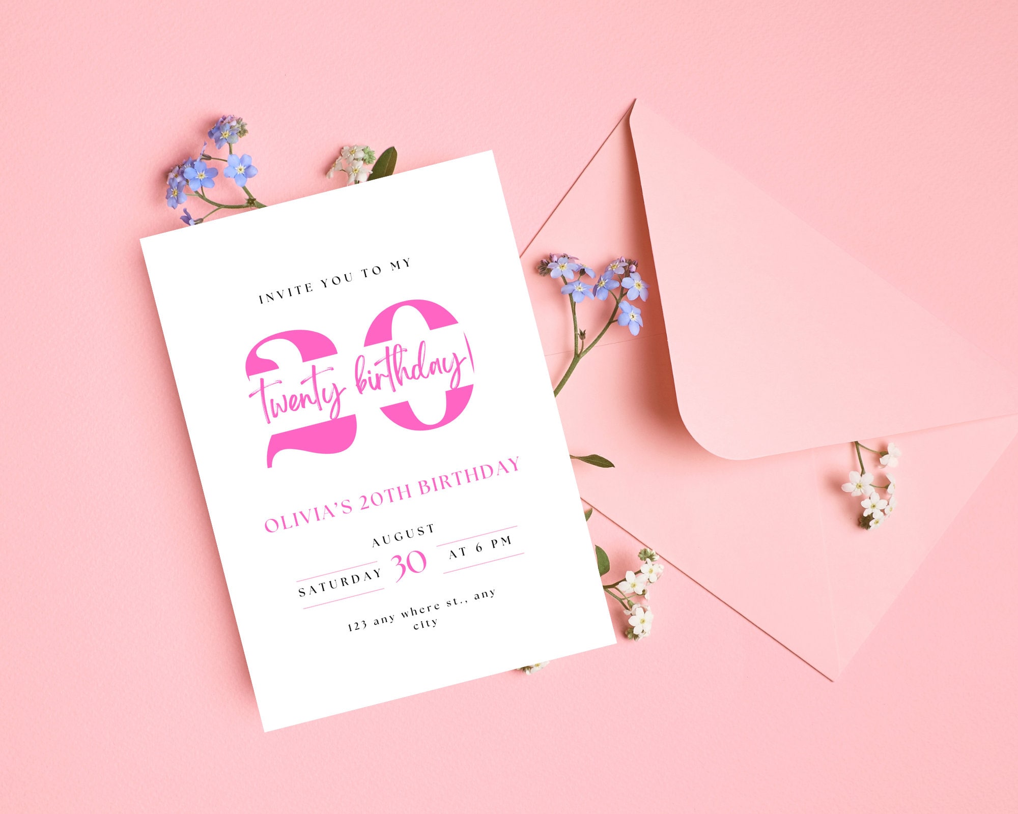 Editable Pink Peony Birthday Invitation, Pink Birthday Invite ...
