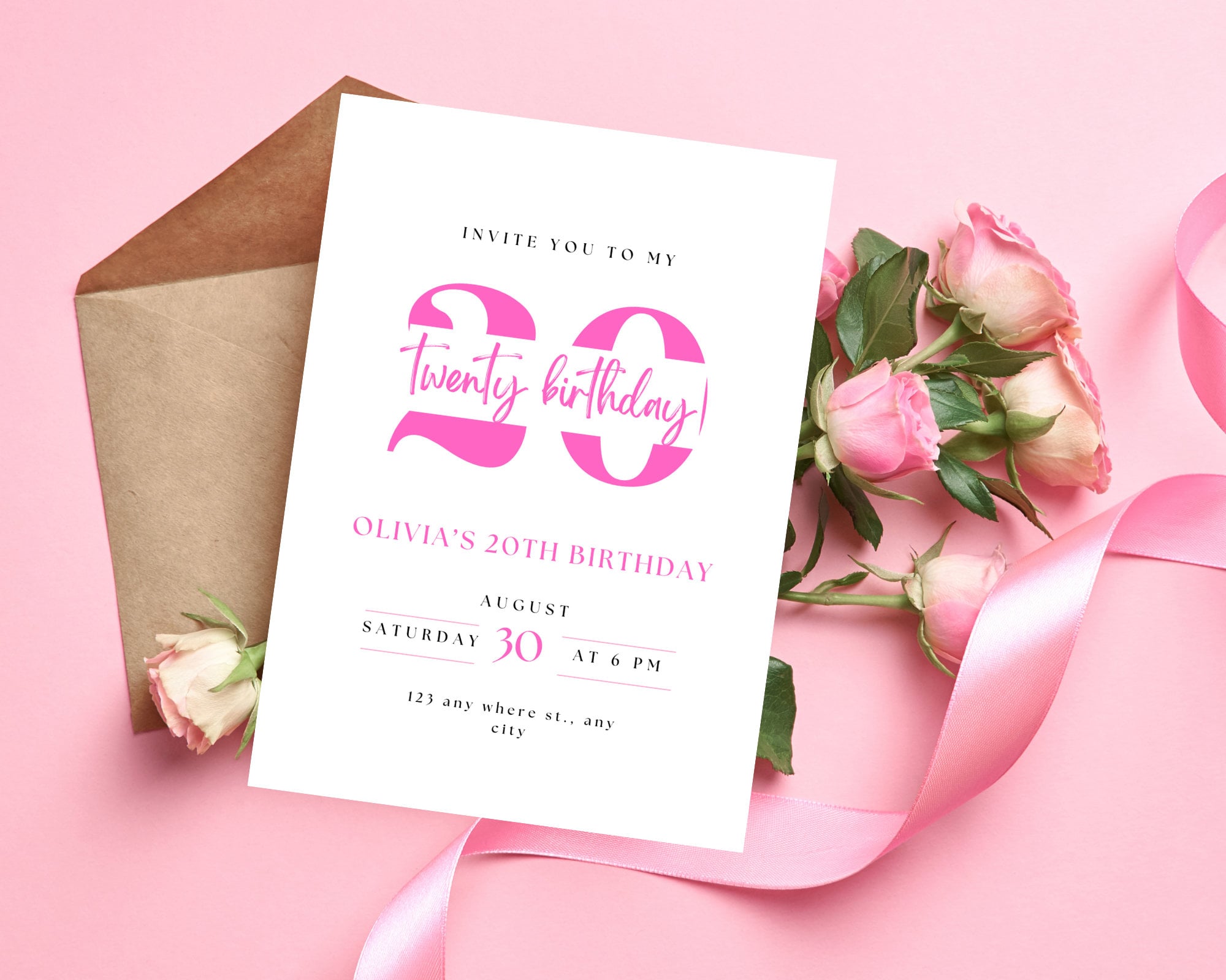 Editable Pink Peony Birthday Invitation, Pink Birthday Invite ...