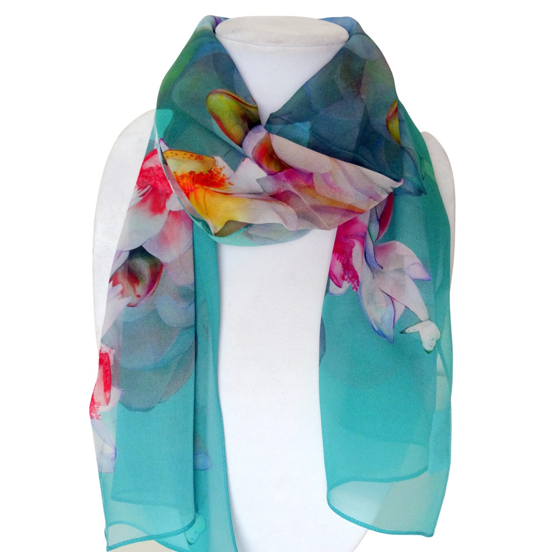 Floral Silk Scarf - Butterfly Scarf - Lotus Spring Scarf - Wedding Gift ...