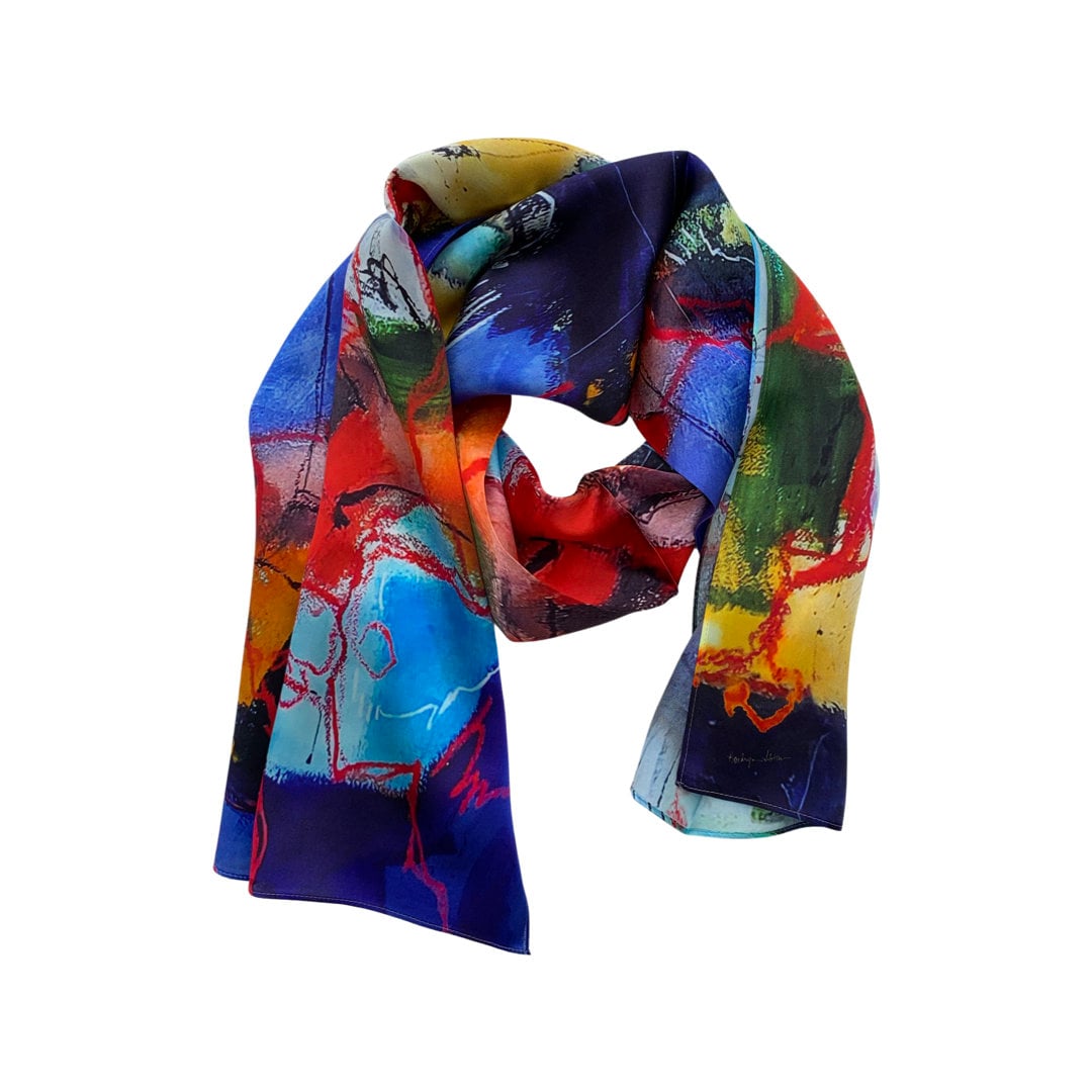 Abstract Silk Scarf - Spring Scarf - Gift for Her - Blue Orange Silk ...