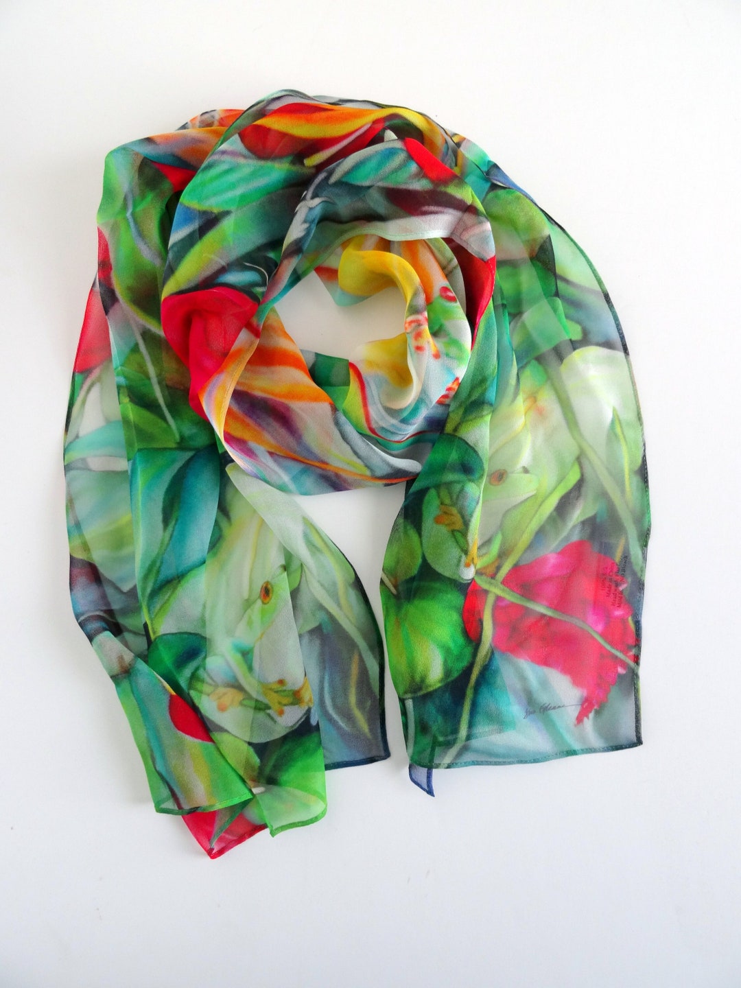 Frog Silk Scarf -tropical Scarf - Holiday Scarf - Gift for Her - 15"x ...