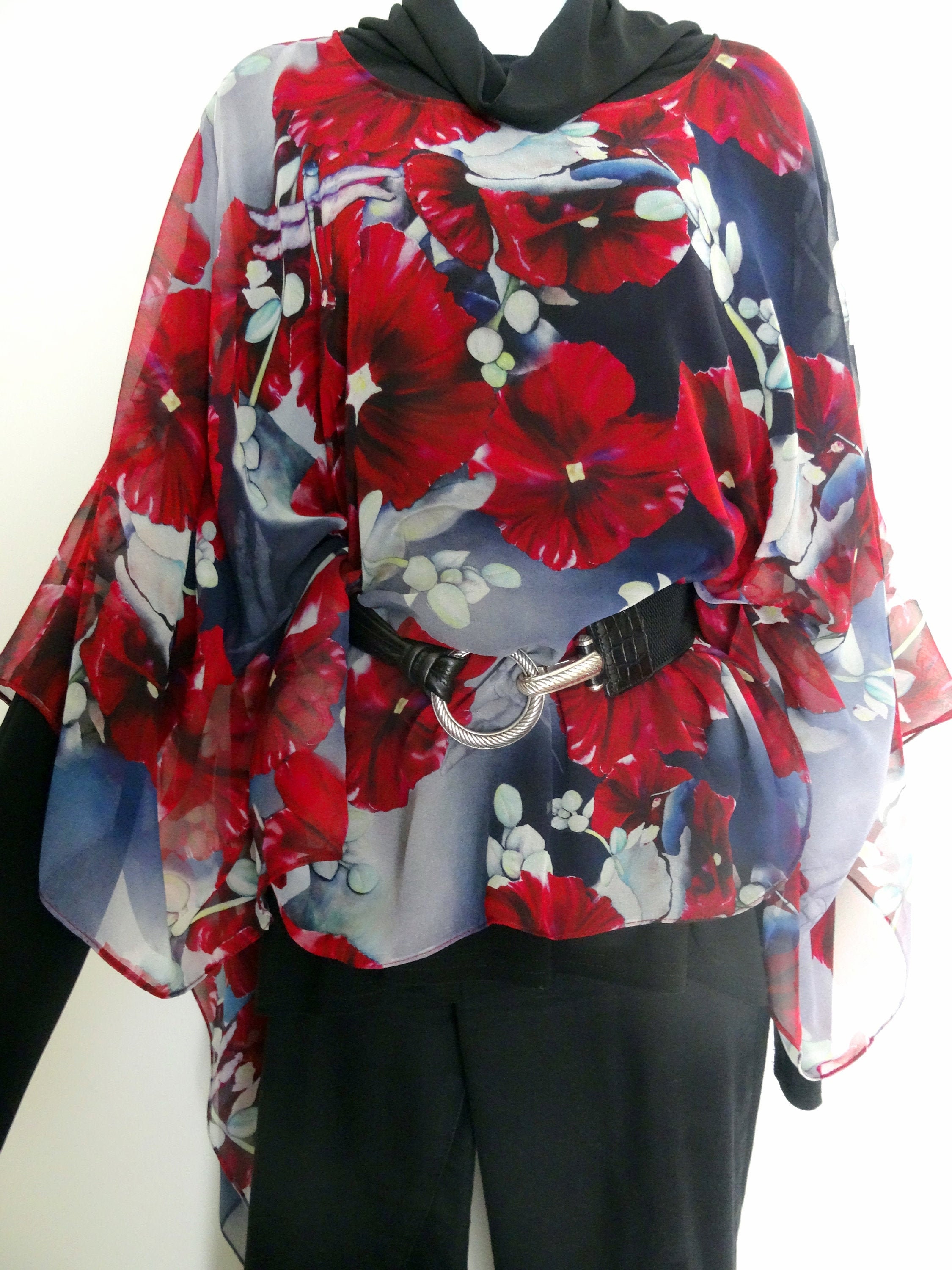 Red Silk Caftan - Kaftan - Red Silk Poncho - Silk Cover up - Sheer ...