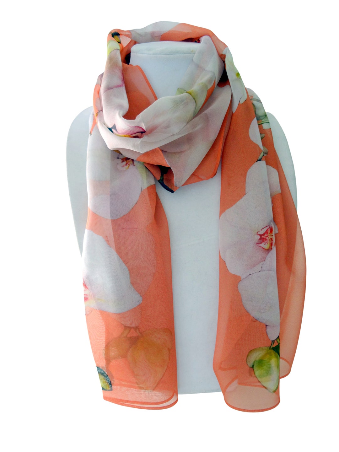 Coral Silk Scarf Spring Scarf Tropical Floral Scarf Sheer 15 X 60 - Etsy