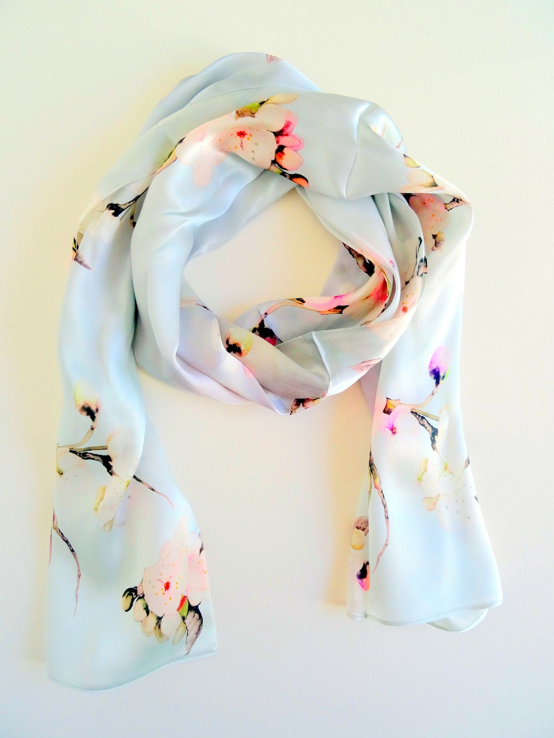 Cherry Blossom Silk Scarf - Spring Scarf - Holiday Scarf - Gift for Her ...