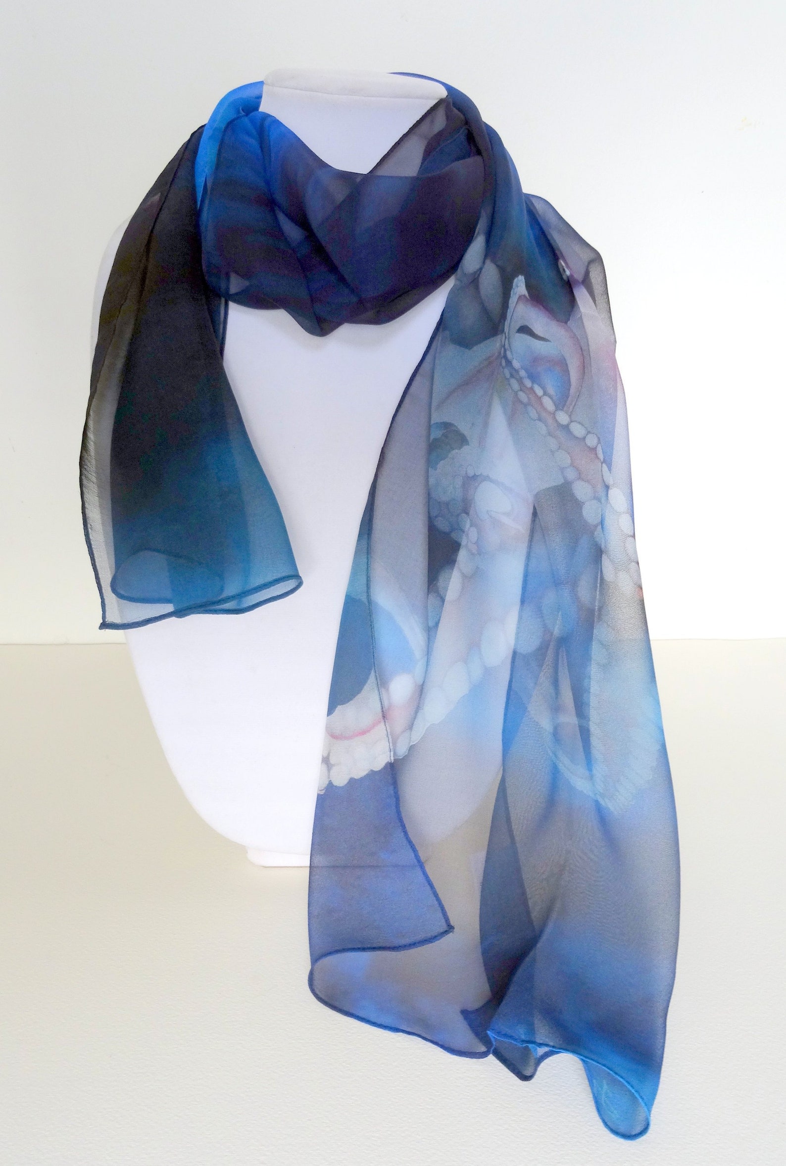Blue Silk Scarf Octopus Scarf Holiday Gift for Her Fall - Etsy
