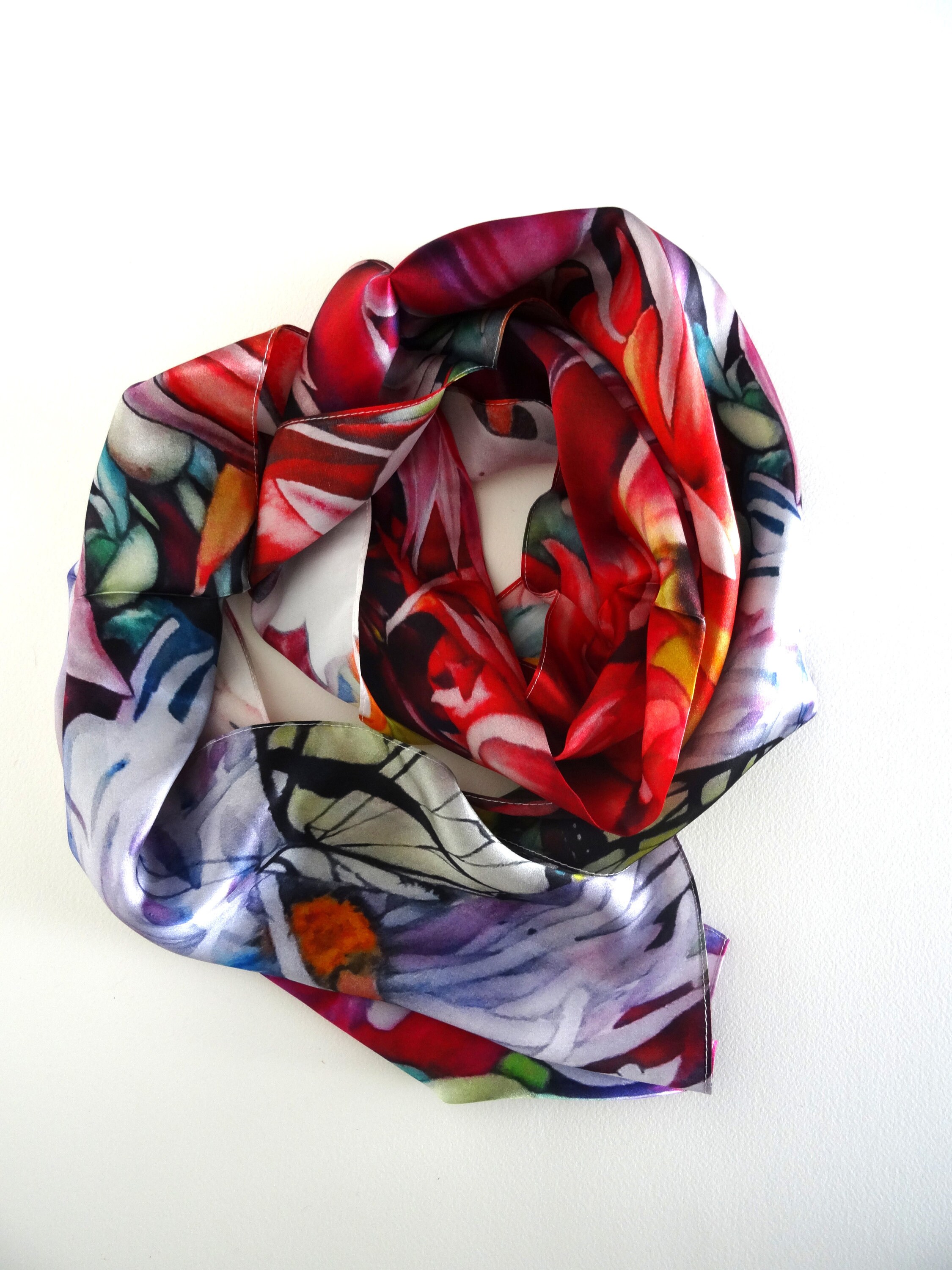 Floral Fall Silk Scarf - Holiday Scarf - Dahlia Silk Scarf - Gift for ...