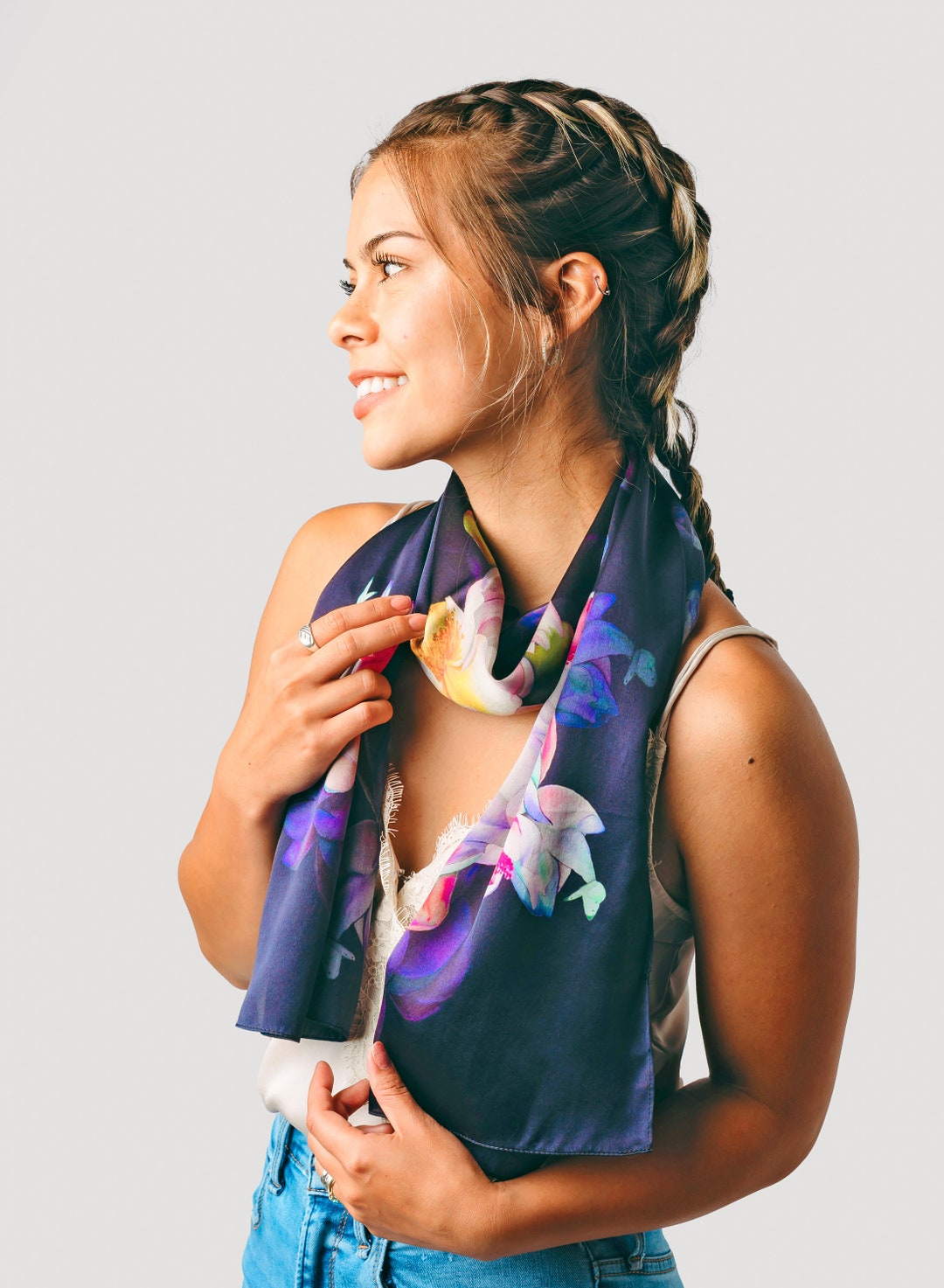 Purple Floral Scarf - Spring Scarf - Lotus Silk Scarf - Gift for Her ...