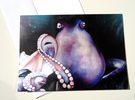 Octopus Greeting Card With Envelope Ocean Creature Greeting - Etsy