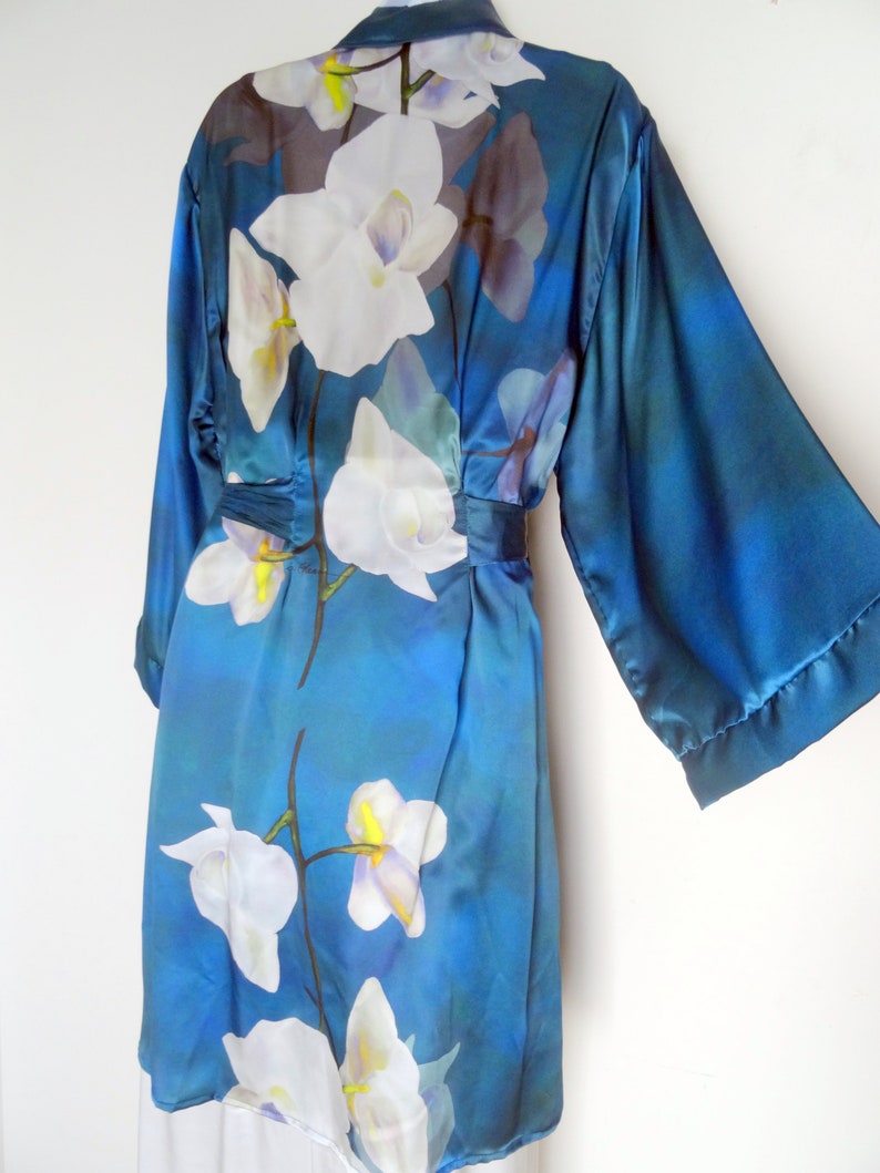 Blue Silk Robe - Bridal Gift - Blue Floral Silk Robe - Silk Lounge Wear ...