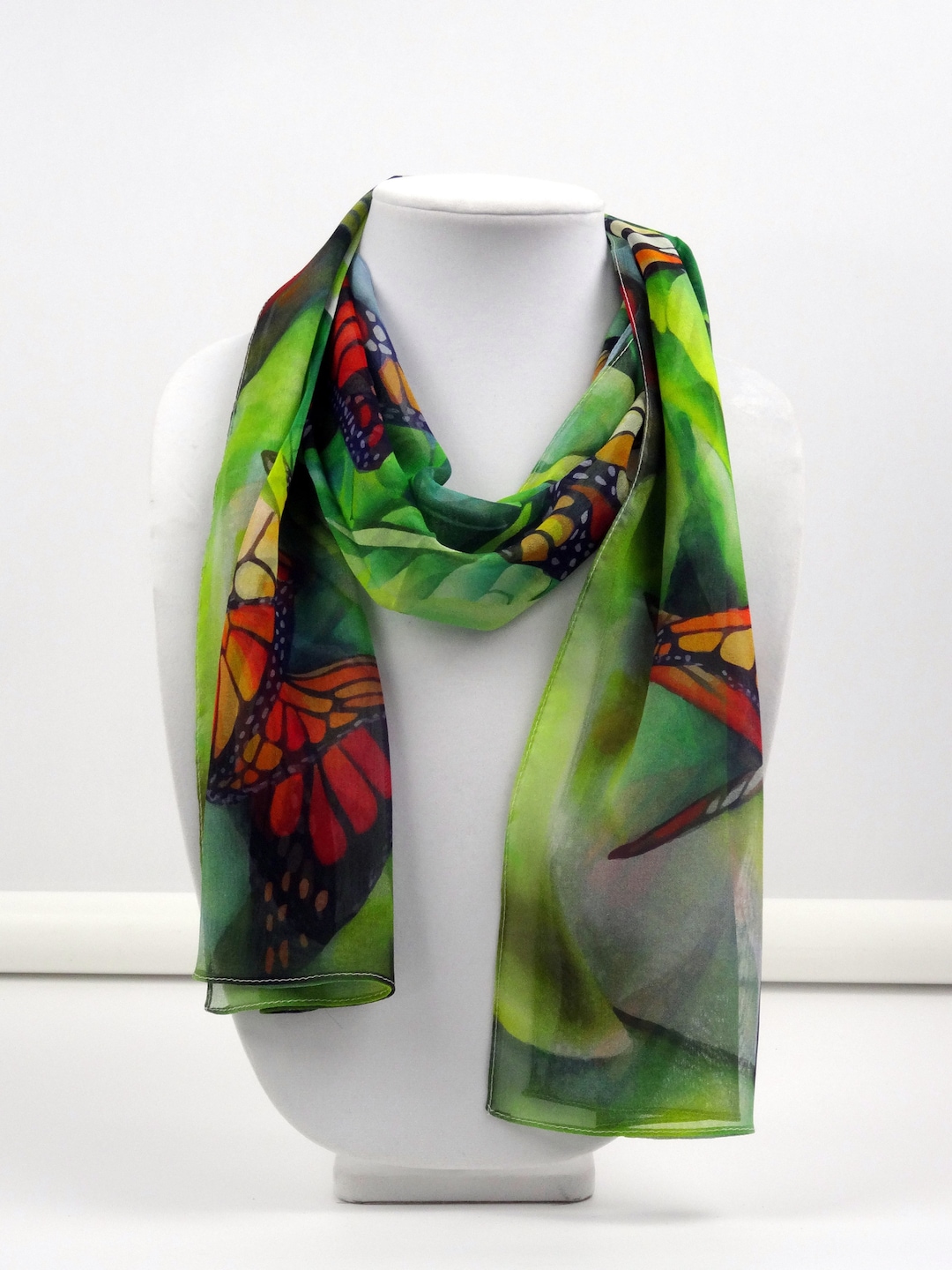 Monarch Butterfly Silk Scarf - Spring Scarf - Gift for Her - 15"x 60 ...