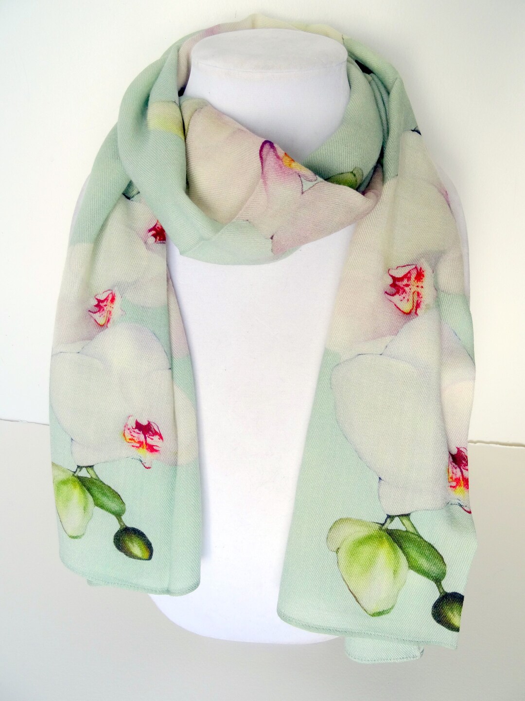 Mint Green Wool Scarf - Christmas Scarf - Tropical Floral Scarf - 15" X ...