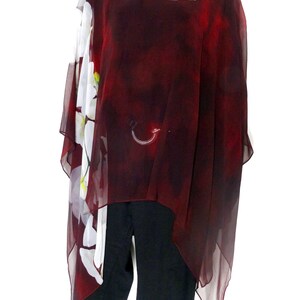 Red Silk Caftan - Burgundy Silk Poncho - Silk Cover up - Floral Sheer ...
