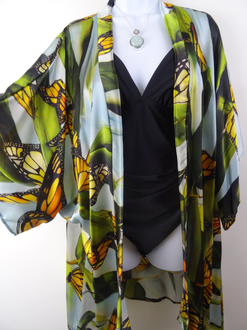 Monarch Butterfly Silk Kimono - Silk Dinner Jacket - Butterfly Duster ...
