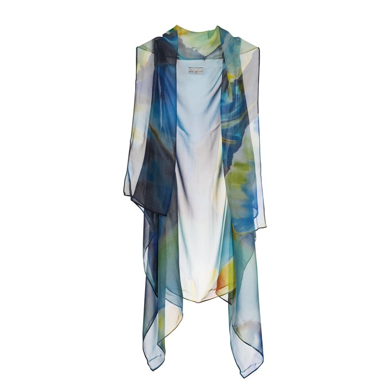Abstract Sleeveless Duster - Silk Scarf - Water Lily - Sheer Silk Vest ...