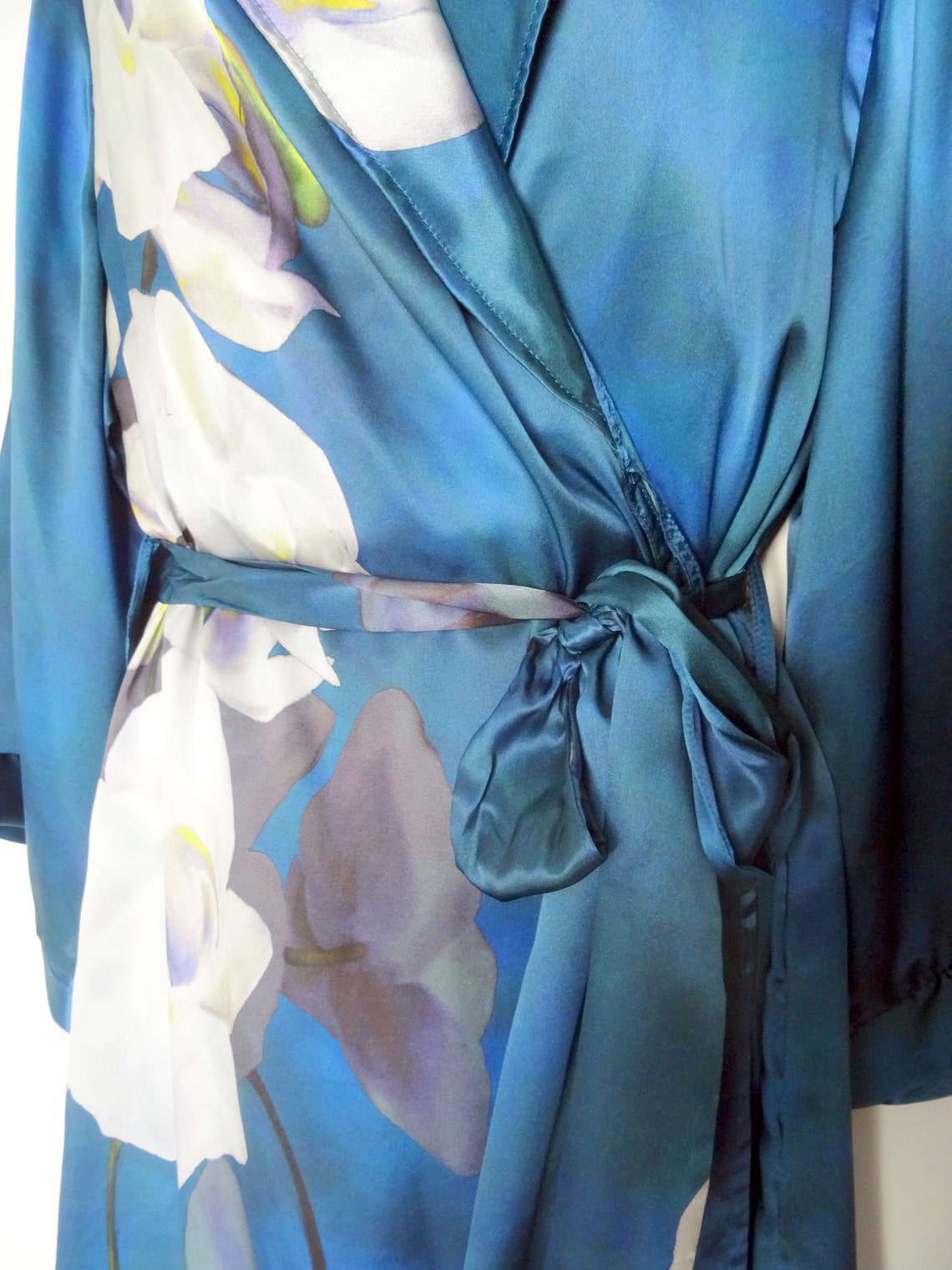 Blue Silk Robe Bridal Gift Blue Floral Silk Robe Silk | Etsy