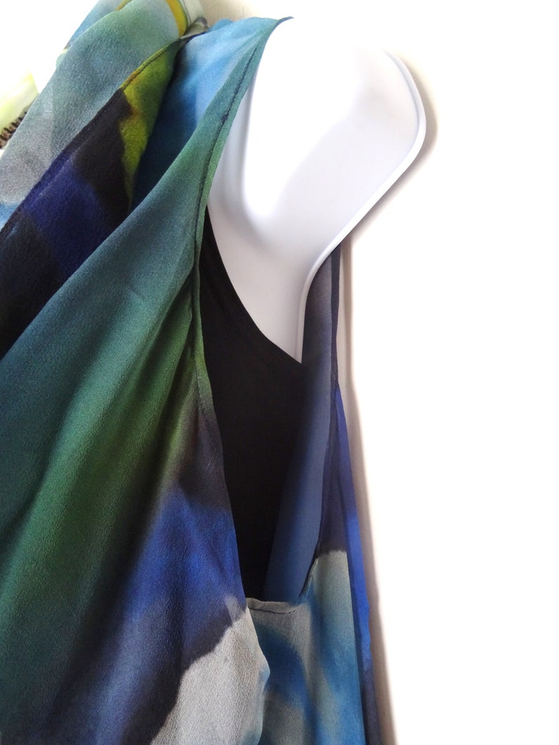 Abstract Sleeveless Duster - Silk Scarf - Water Lily - Sheer Silk Vest ...