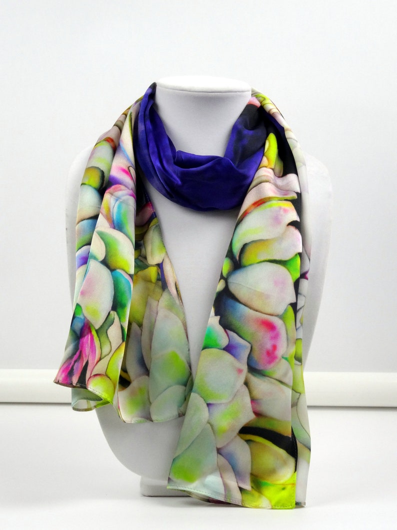 Succulent Silk Scarf Spring Green Silk Scarf Mother's - Etsy