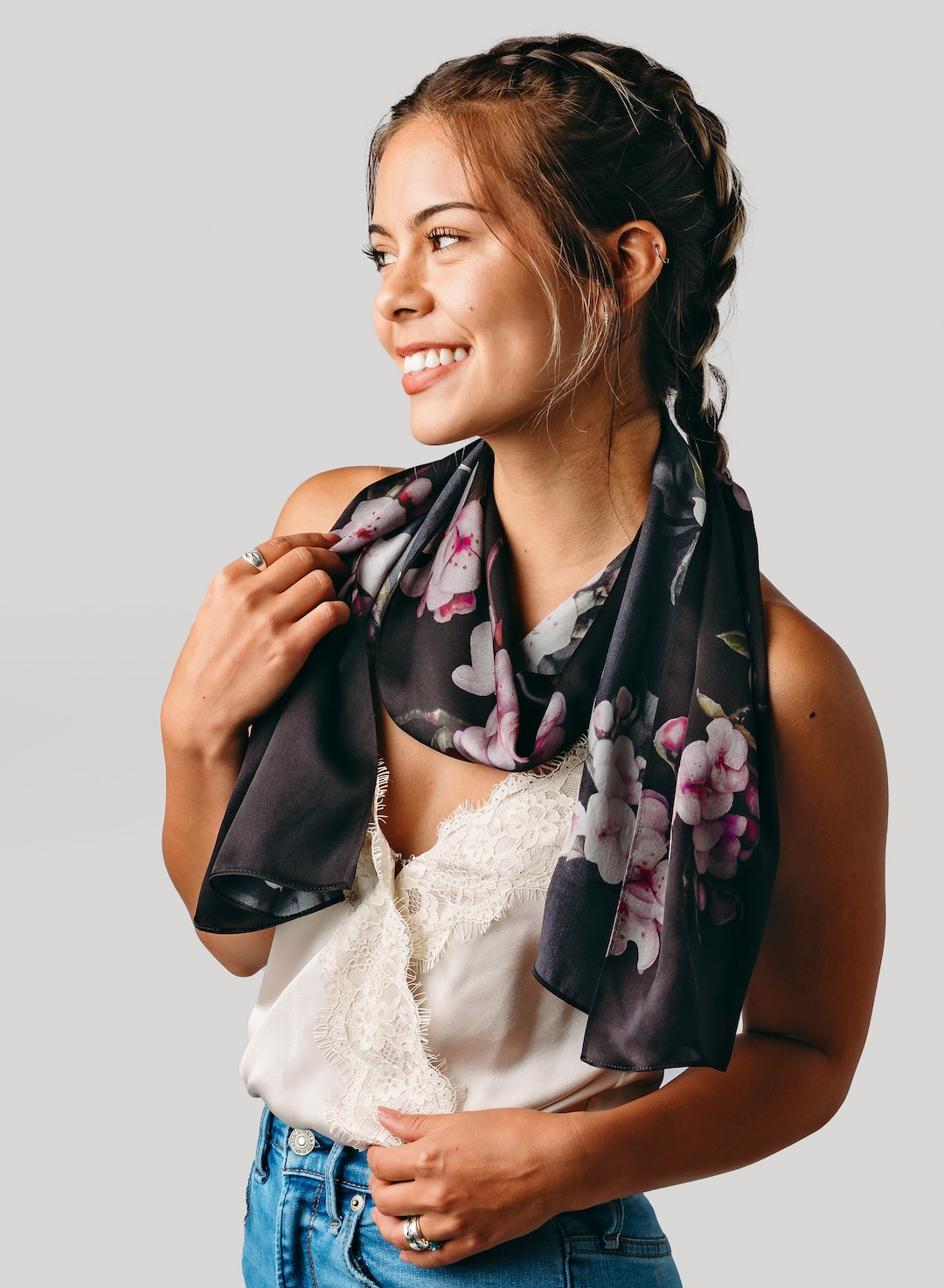 Pink Silk Scarf - Floral Spring Scarf - Holdiay Silk Scarf - Gift for ...