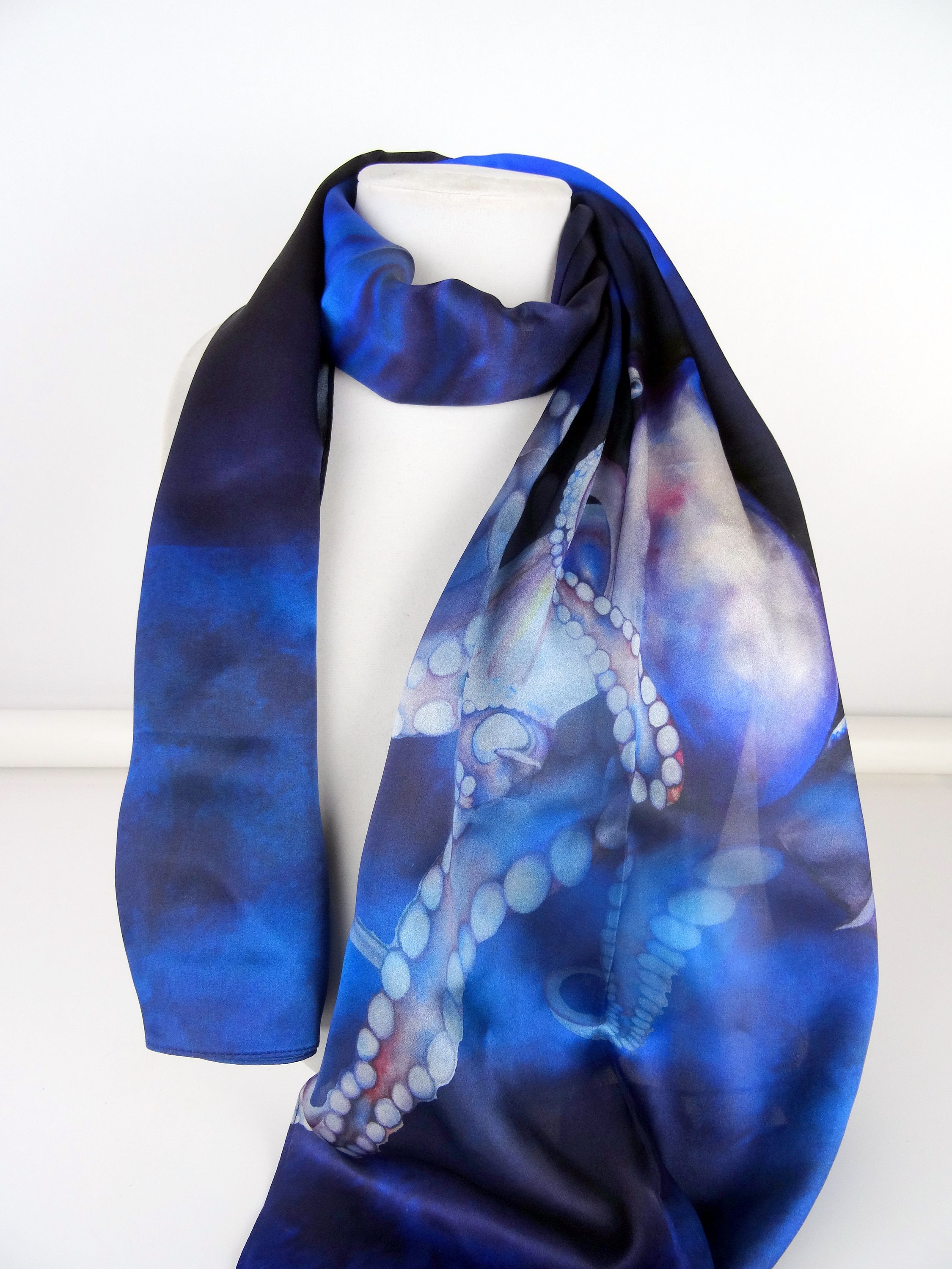 Octopus Art Scarf - Nautical Blue Scarf - Ocean Theme Scarf - Scarf for ...