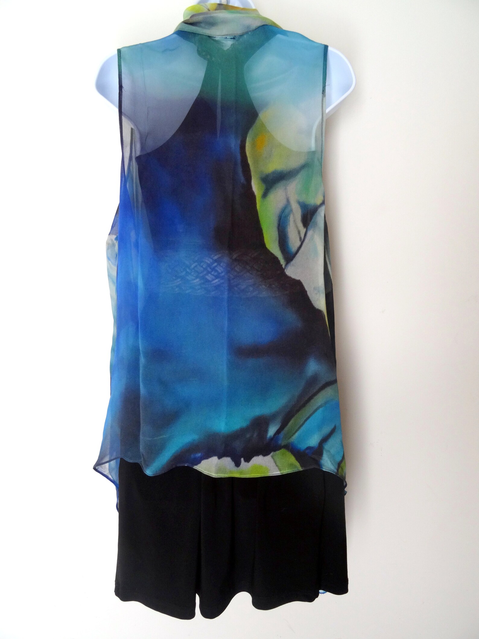 Abstract Sleeveless Duster - Silk Scarf - Water Lily - Sheer Silk Vest ...