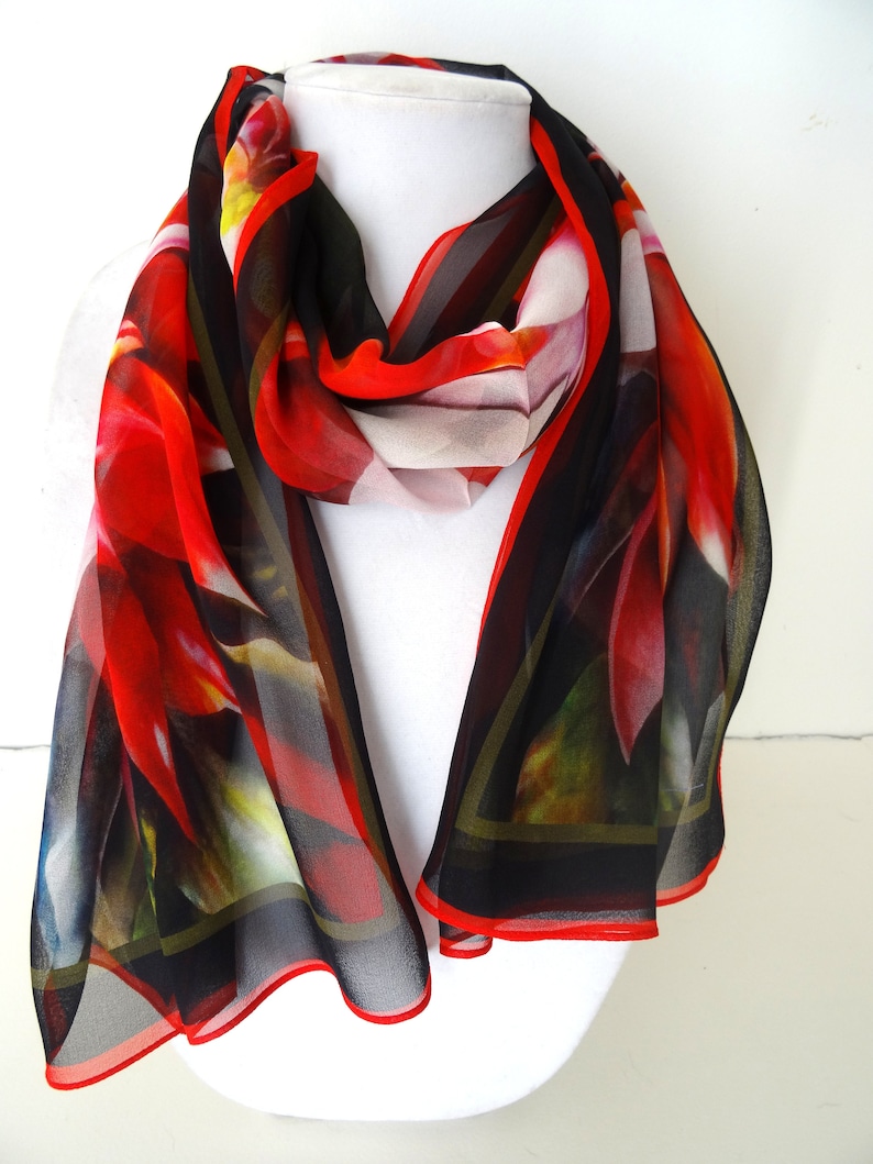 Poinsettia Silk Scarf - Christmas Silk Scarf - Fall Scarf - Gift for ...