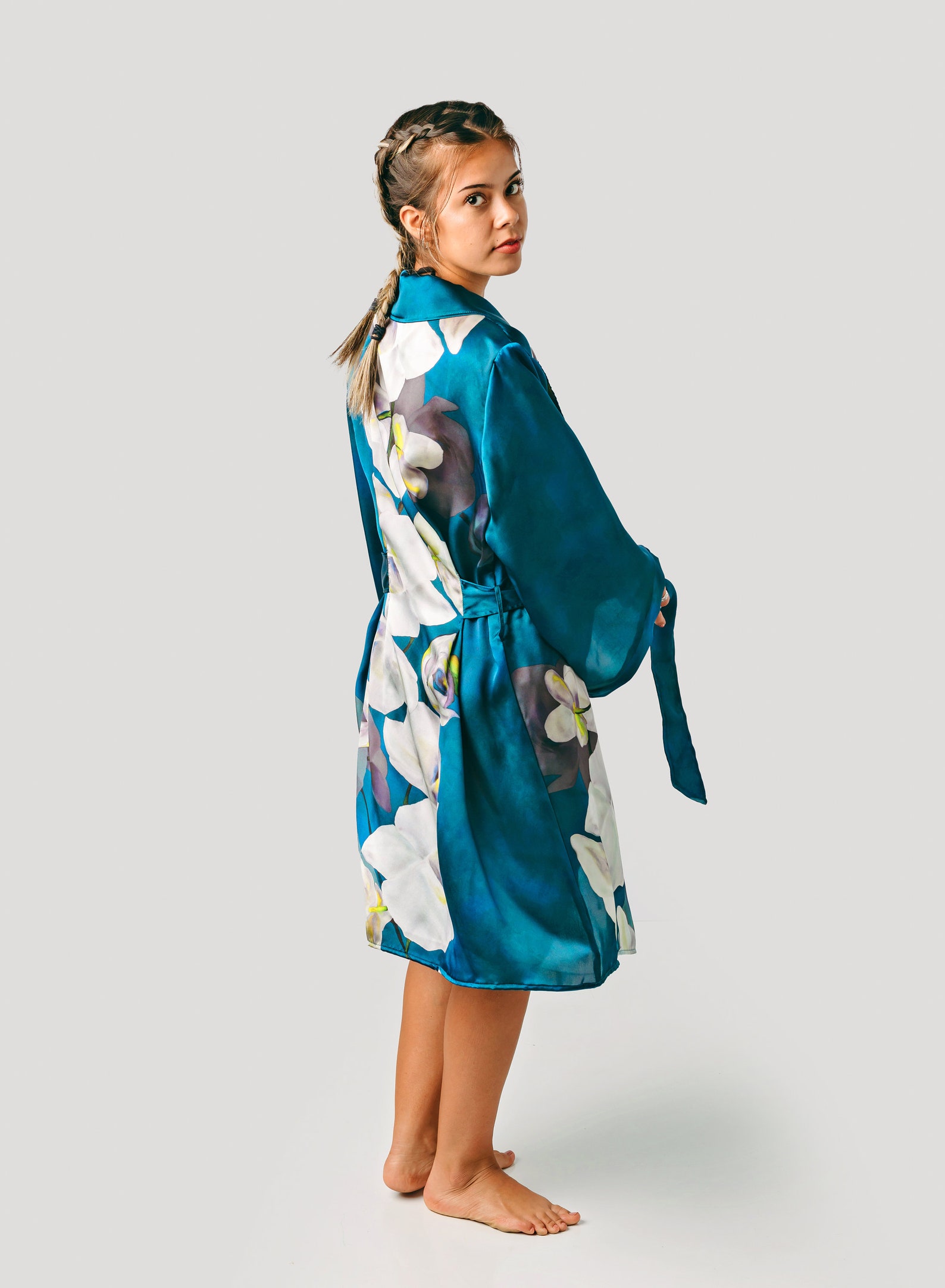 Blue Silk Robe - Bridal Gift - Blue Floral Silk Robe - Silk Lounge Wear ...