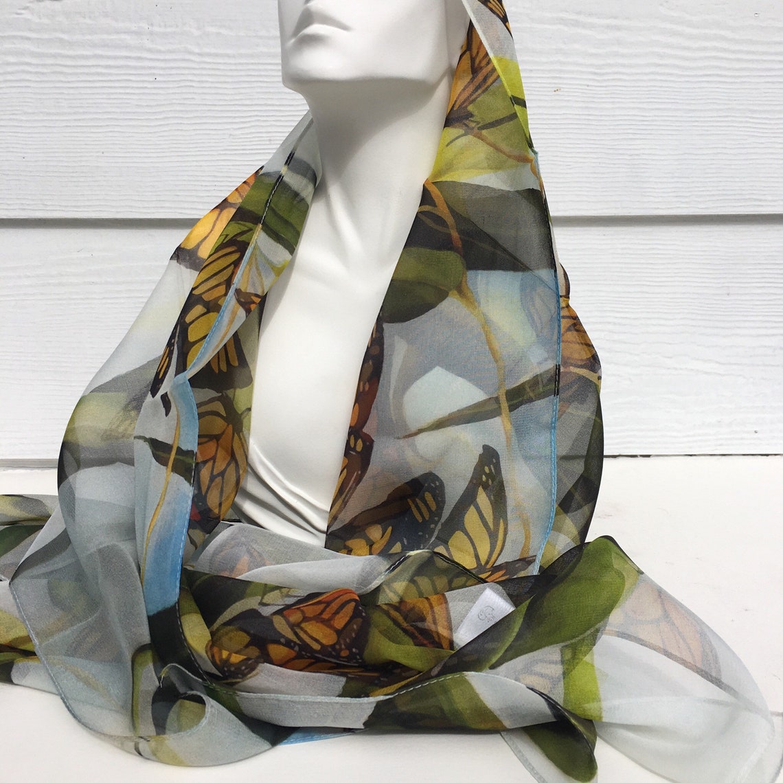 Monarch Butterfly Silk Scarf - Spring Scarf - Holiday Scarf - Gift for ...