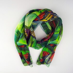 Monarch Butterfly Silk Scarf - Spring Scarf - Gift for Her - 15"x 60 ...