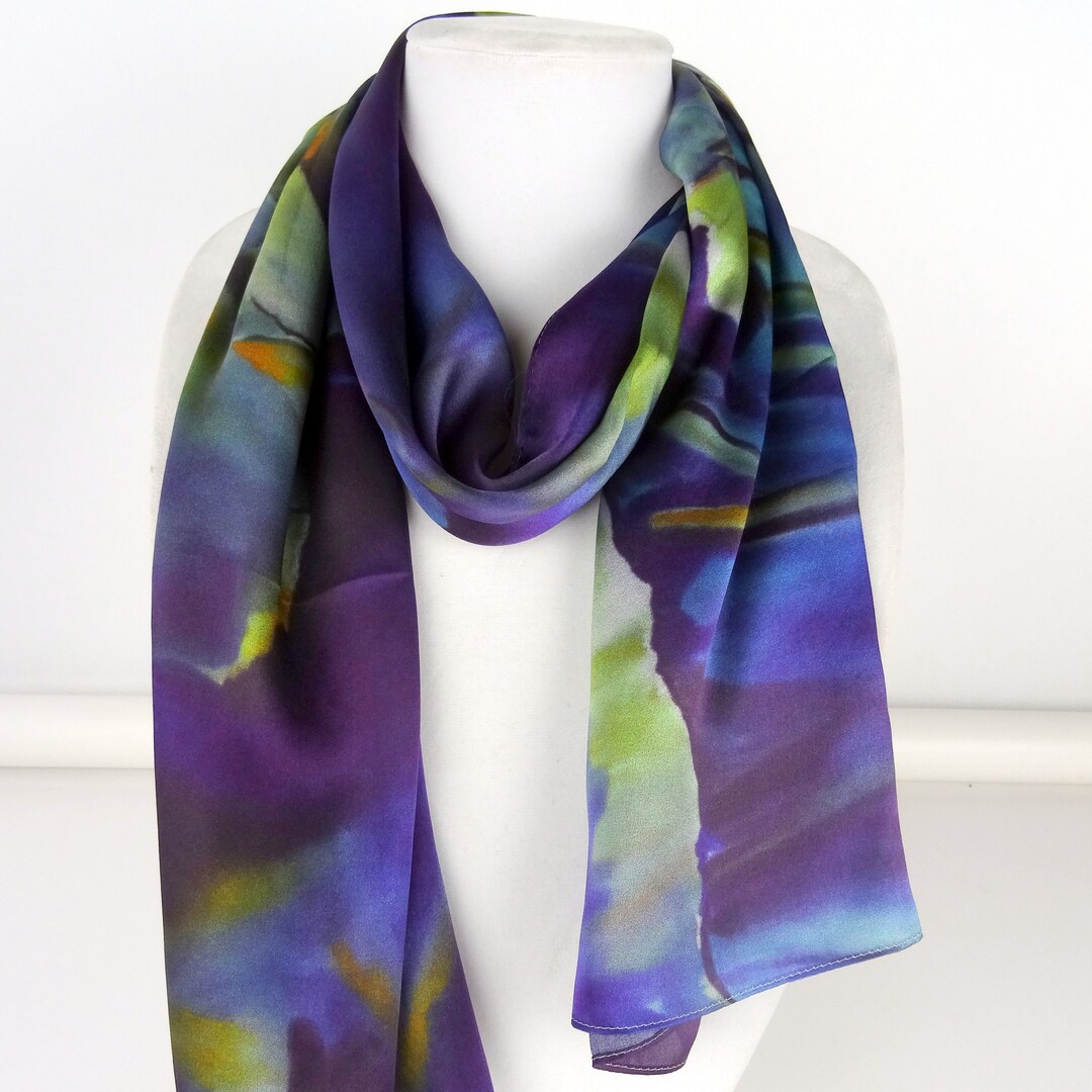 Blue Silk Scarf Water Lily Scarf Spring Scarf Gift for Her Holiday Gift ...