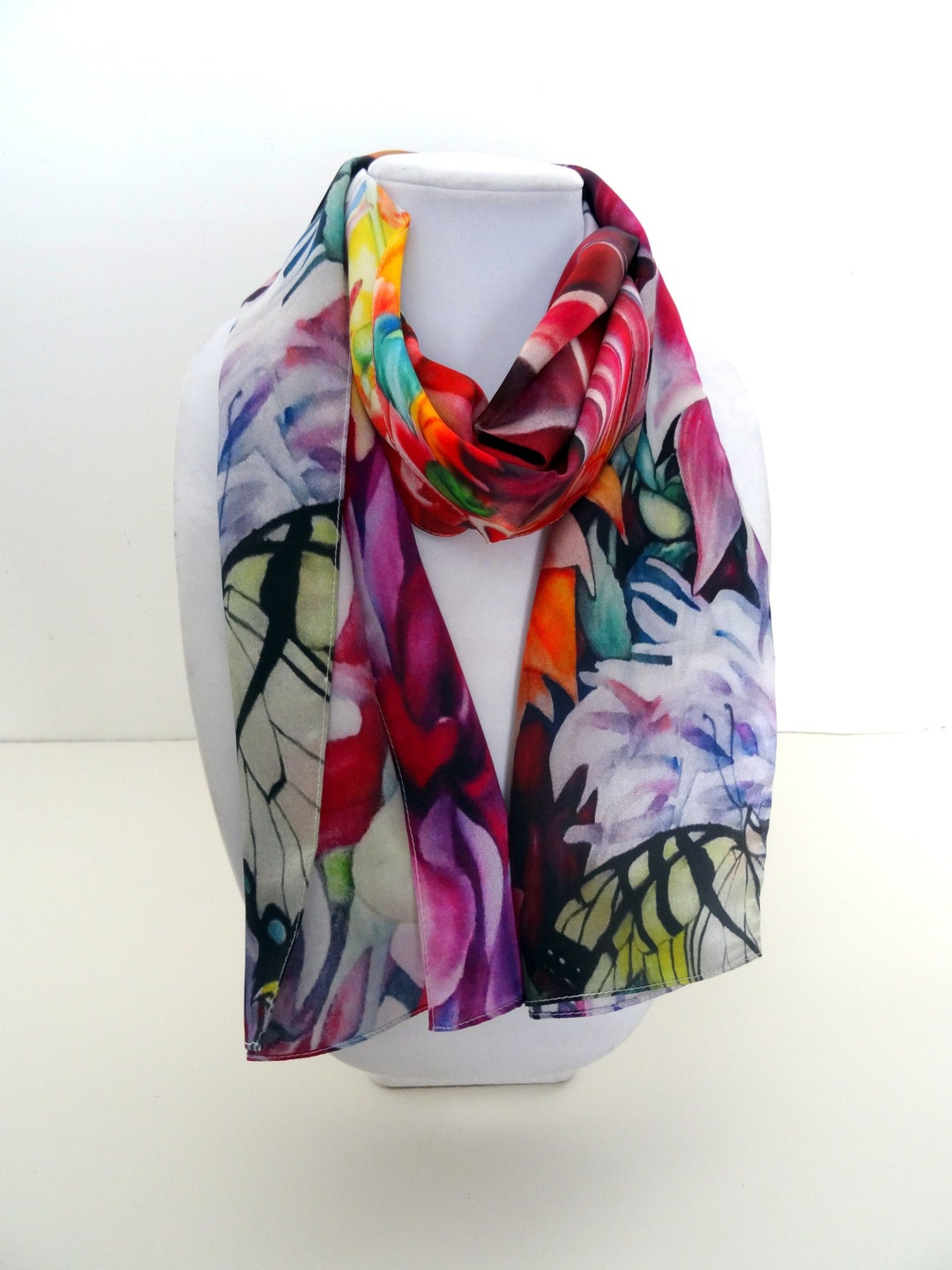 Floral Fall Silk Scarf - Holiday Scarf - Dahlia Silk Scarf - Gift for ...