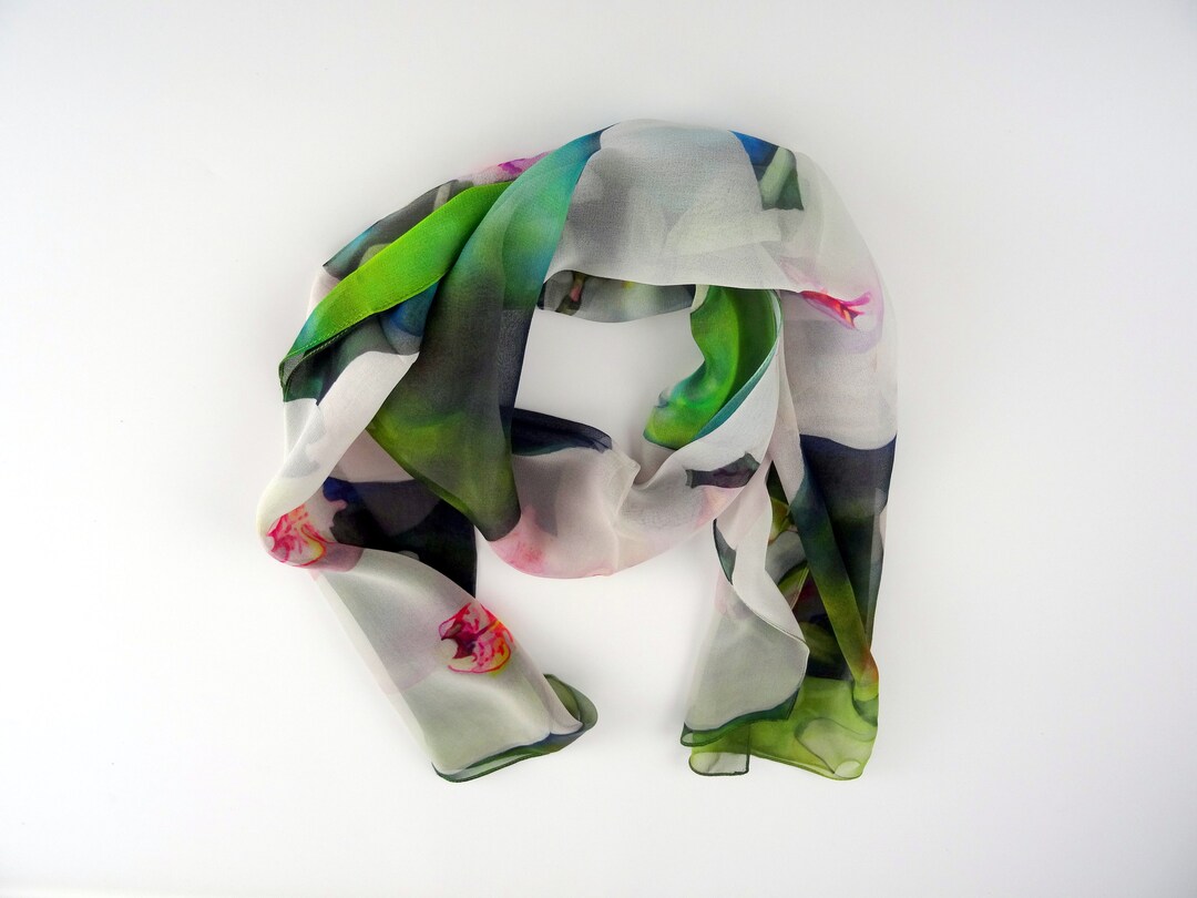 Orchid Silk Scarf - Tropical Silk Scarf - Spring Scarf - Gift for Her ...