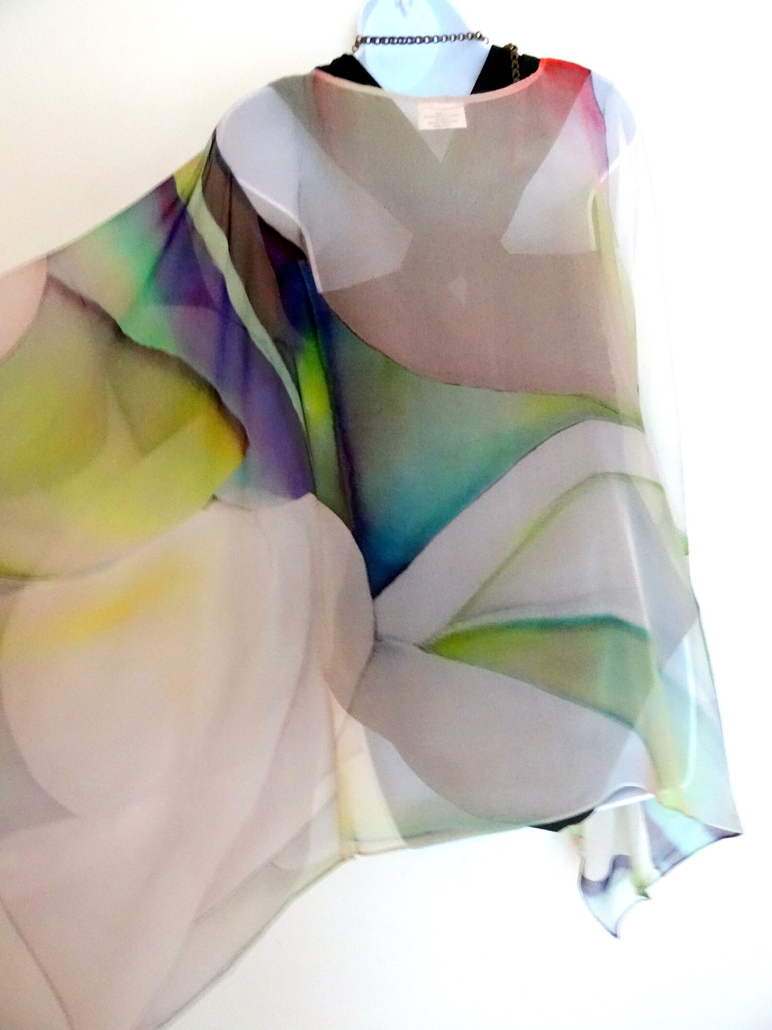 Unique Abstract Caftan - Sheer Silk Coverup - Travel Silk Poncho ...