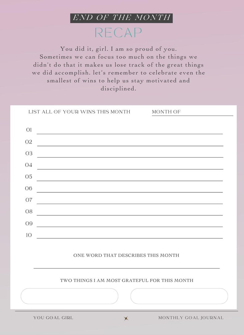 Monthly Goal Tracker | Journals for Women | Monthly Goal Printable ...