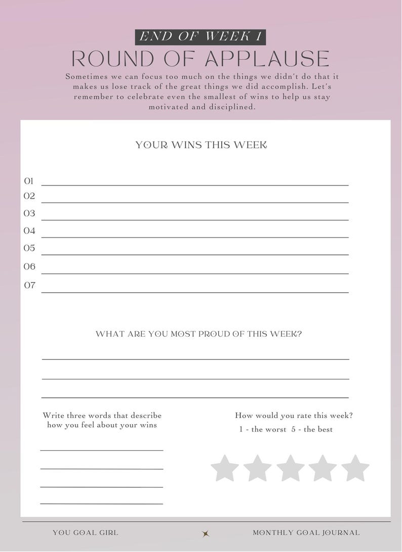 Monthly Goal Tracker | Journals for Women | Monthly Goal Printable ...