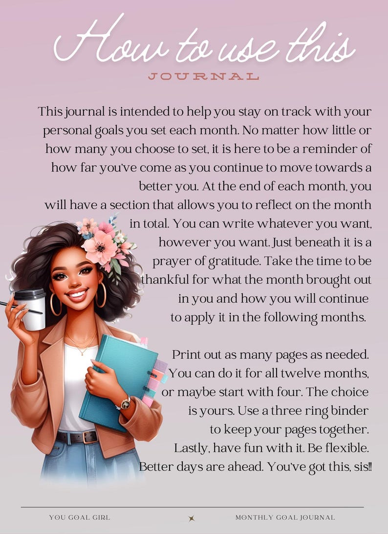 Monthly Goal Tracker | Journals for Women | Monthly Goal Printable ...