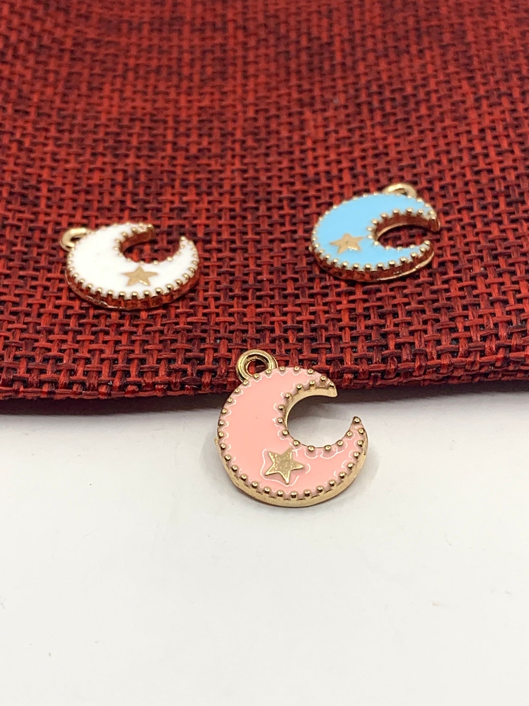 Half Moon Charm, Crescent Moon, Enamel, Moon With Star, Jewelry Making ...