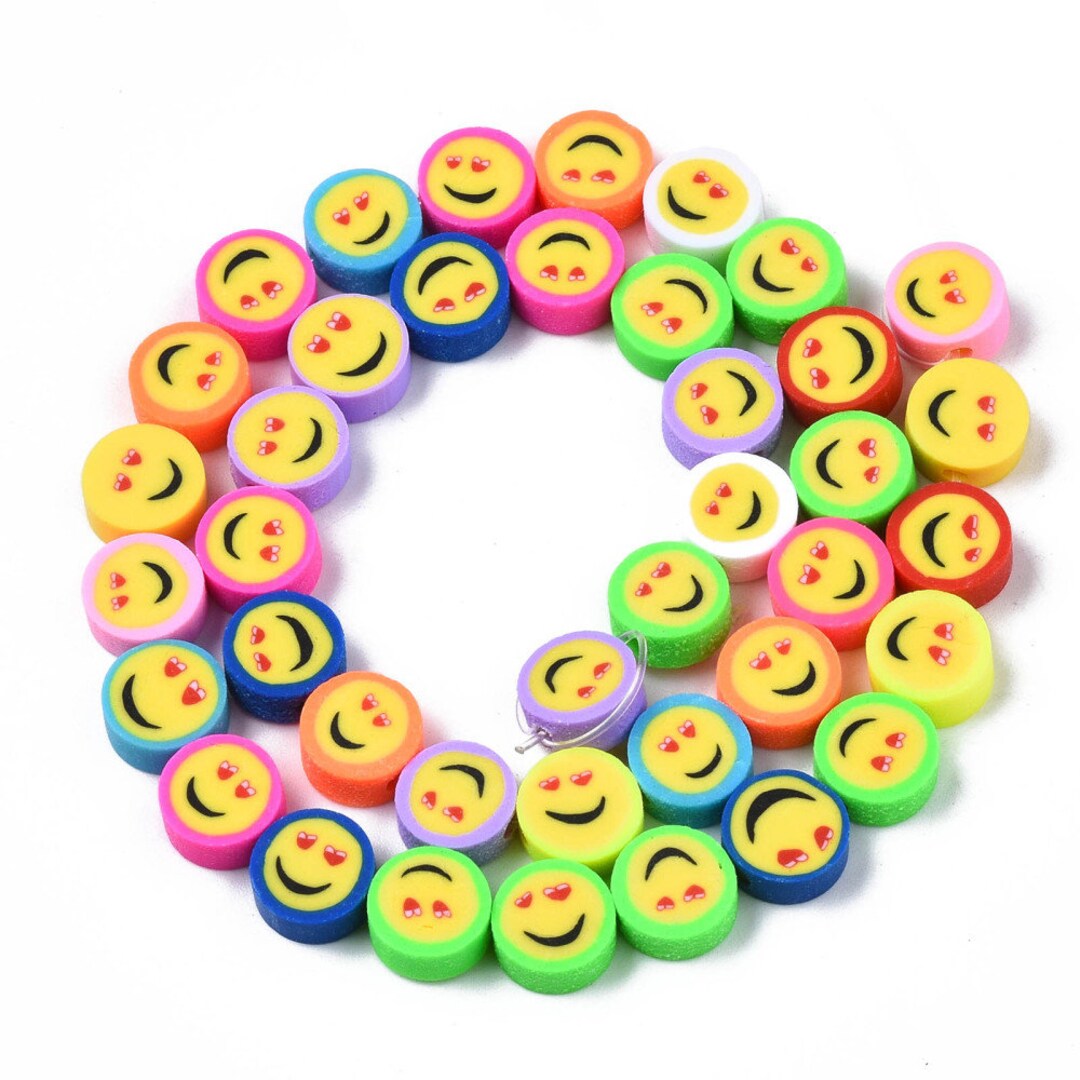 Happy Face Bead, Heart Eyes Emoji, Mix Color Smiley Face Clay Beads ...