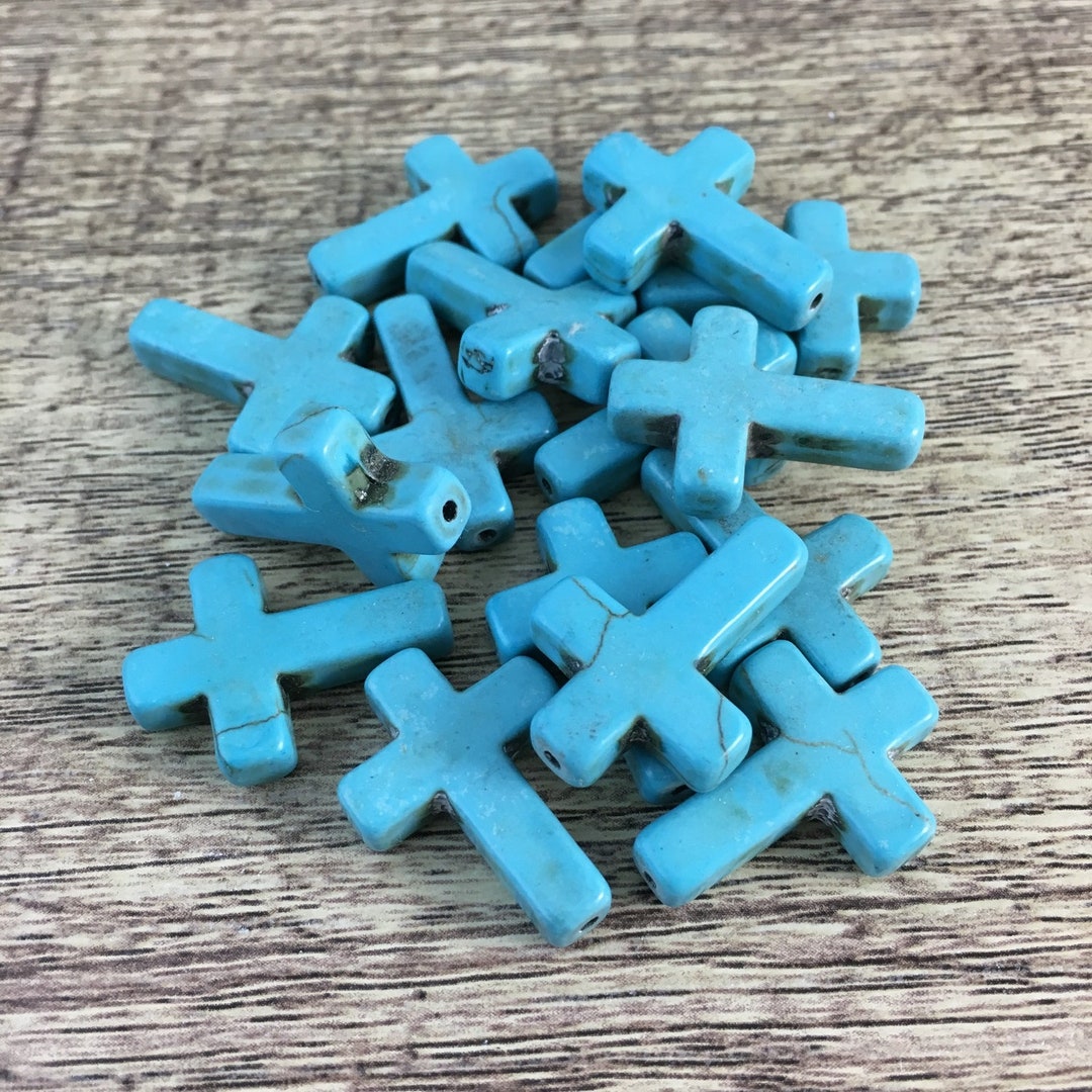 Blue Howlite Bead Cross, Cross Bead, Howlite Bead, 10 Pcs Blue Howlite ...