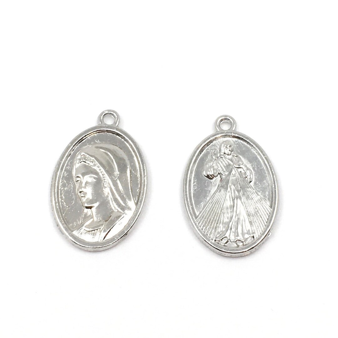 Mother Mary With Saint 2 Sided Rhodium Charm, Religious Charms, Rhodium ...