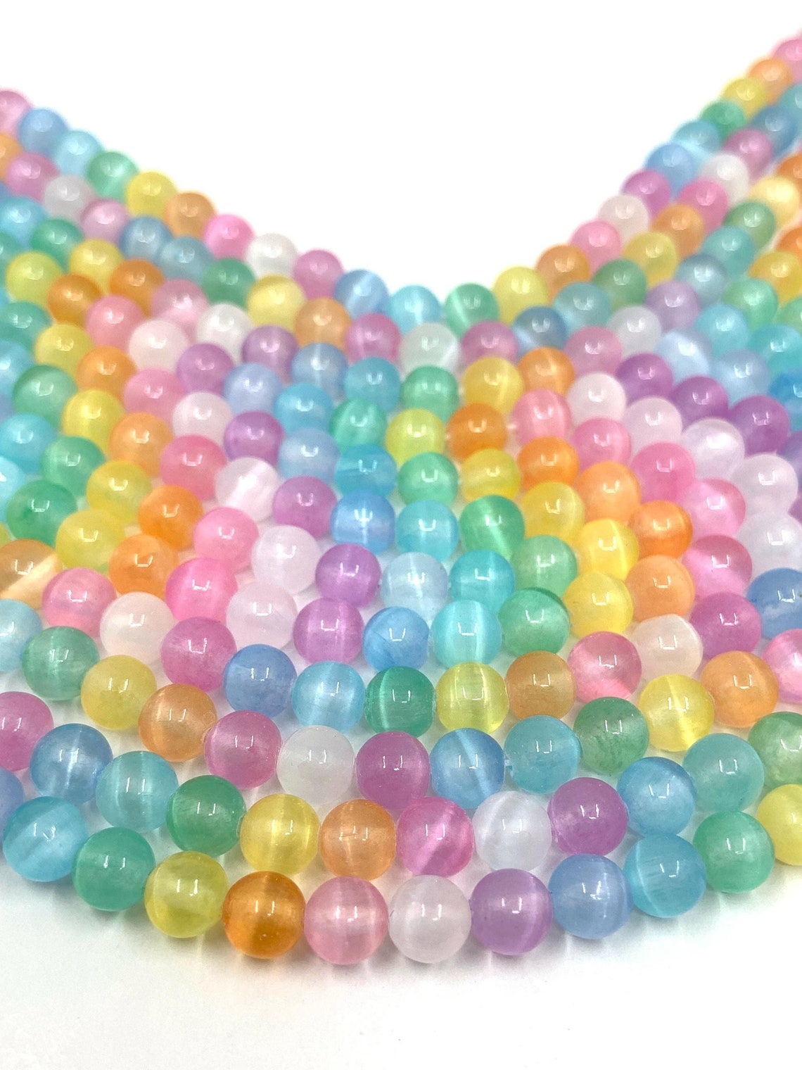 Rainbow Selenite Beads, Rare Natural Multi-color Selenite, Natural ...
