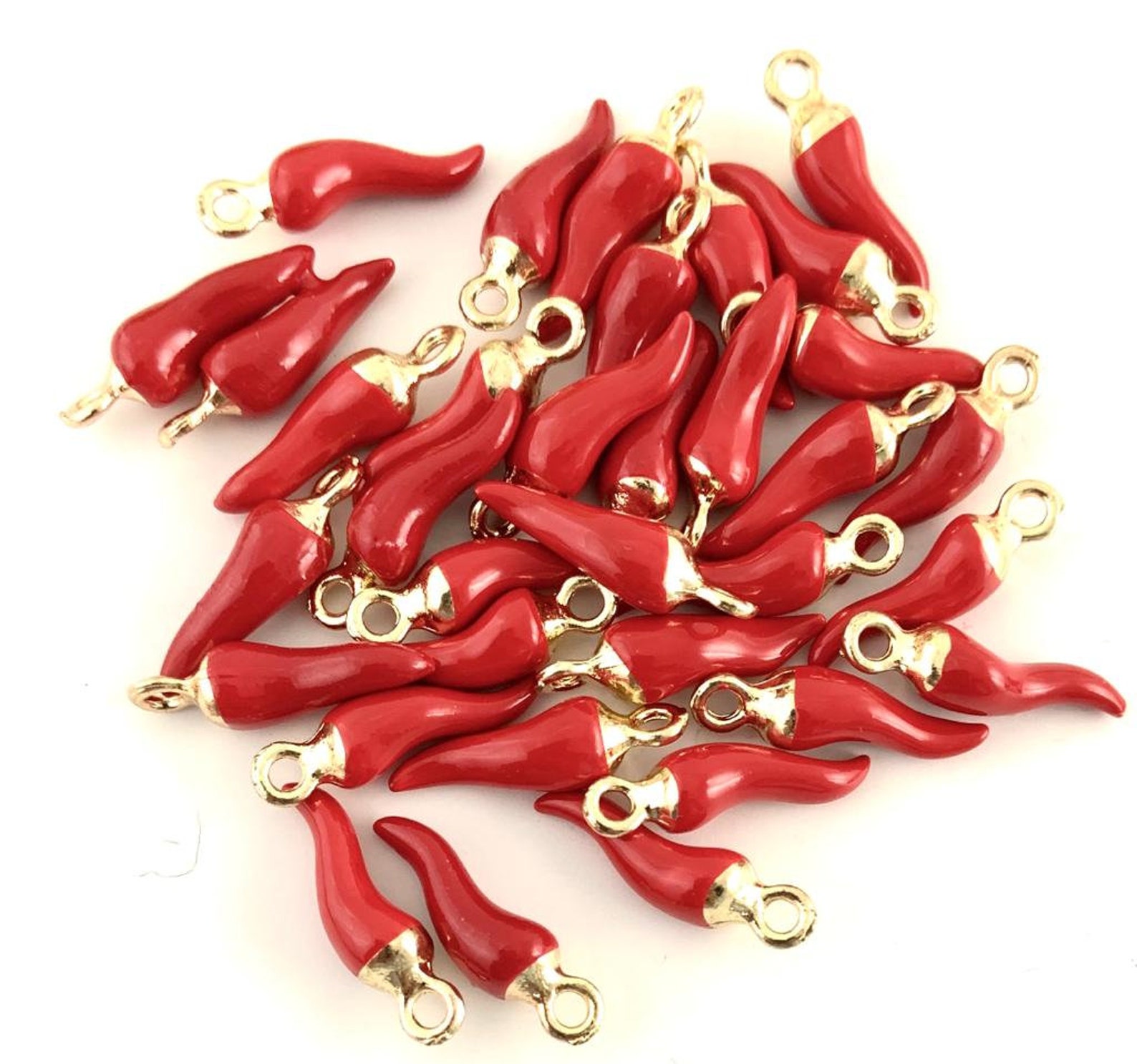 2 Pcs Cornicello Red Brass Gold Plated Charm, Brass Chilli Pepper ...