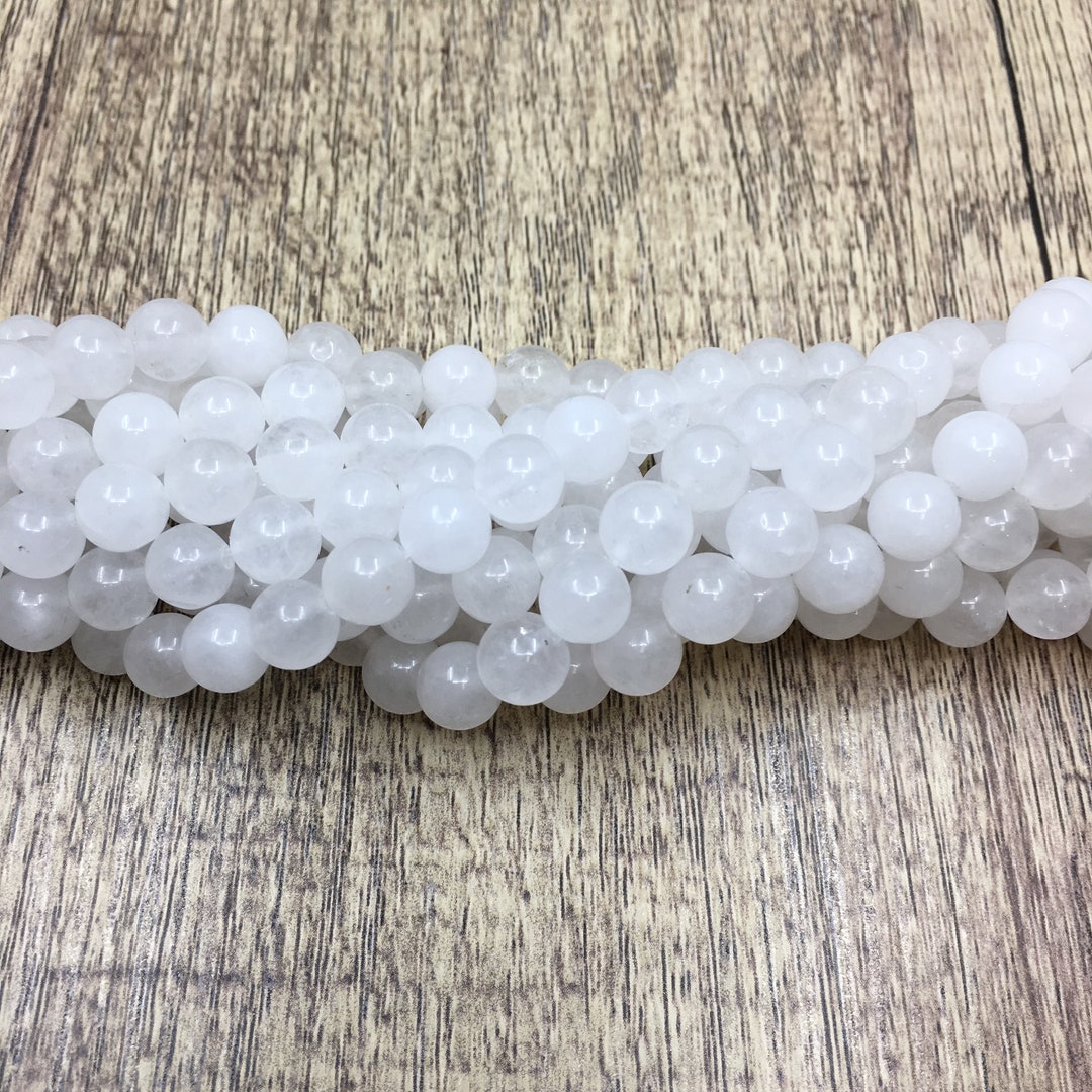 8mm White Jade Stone, 15.5inch Full Strand, Good Luck Jade Bead ...