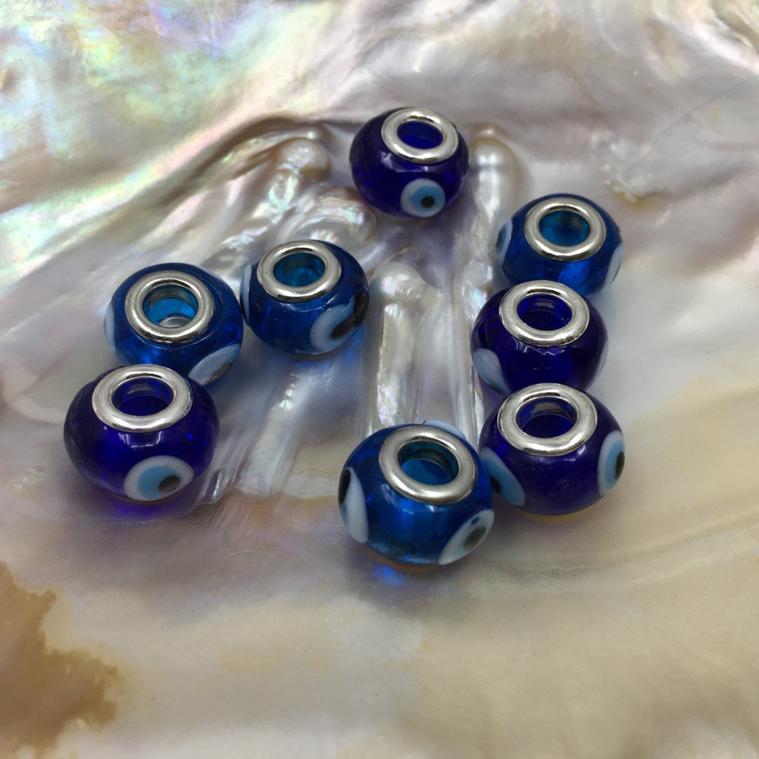 4 Pcs Alloy Murano Glass Beads 15mm , 5mm Hole Size Dark Blue Evil Eye ...
