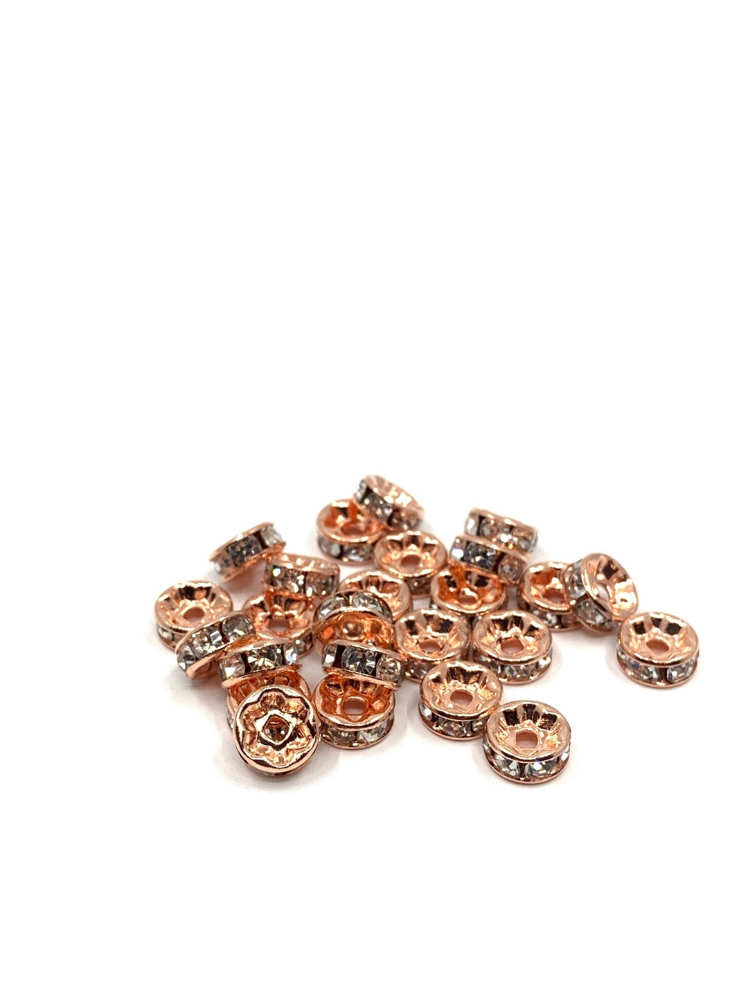 Rose Gold CZ Roundels, 24 Pcs, Rose Gold Spacer Bead, 4mm, 6mm, 8mm ...